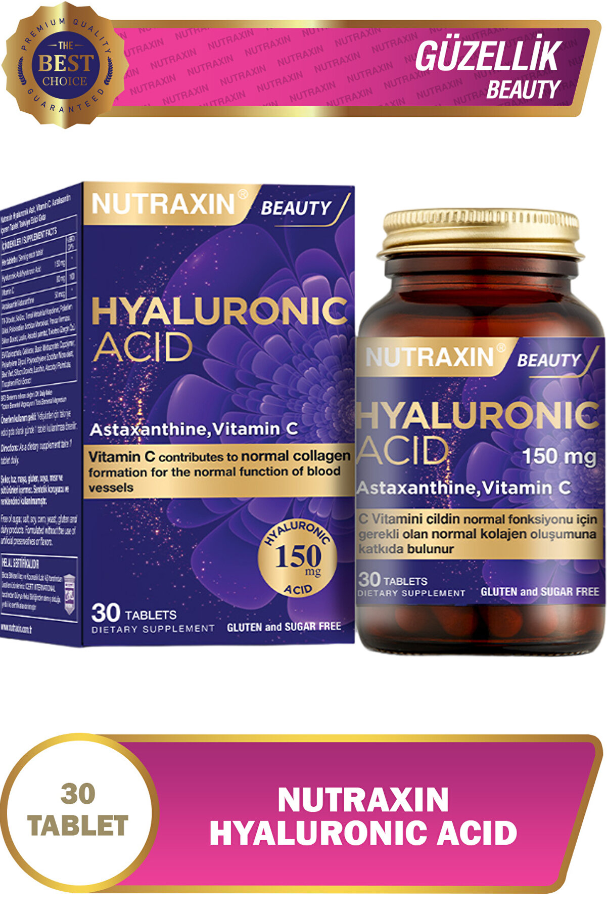 Nutraxin Hyalüronik Asit - (Hyaluronic Acid- Astaksantin-Vitamin C) 30 ...