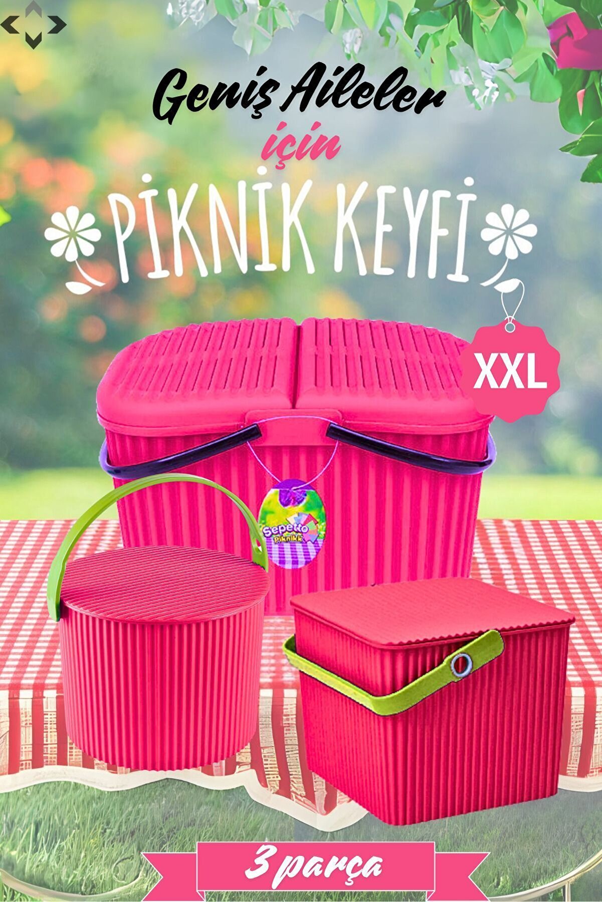 LİGROUND XXL Pembe PİKNİK SEPETİ Geniş Aileler İçin Büyük Boy Piknik ...
