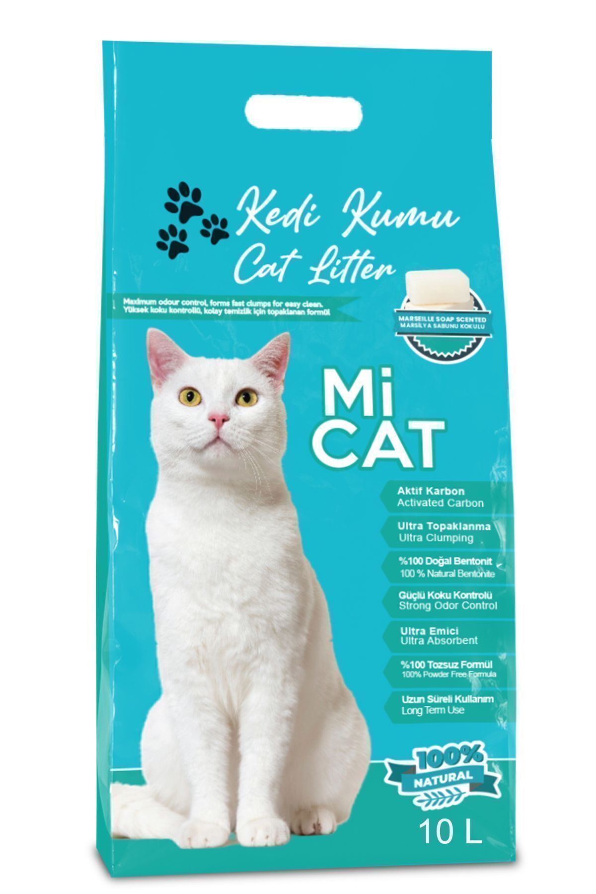Mİ CAT 10 Litre Marsilya Sabun Kokulu Kedi Kumu Koku Hapseden Aktif ...