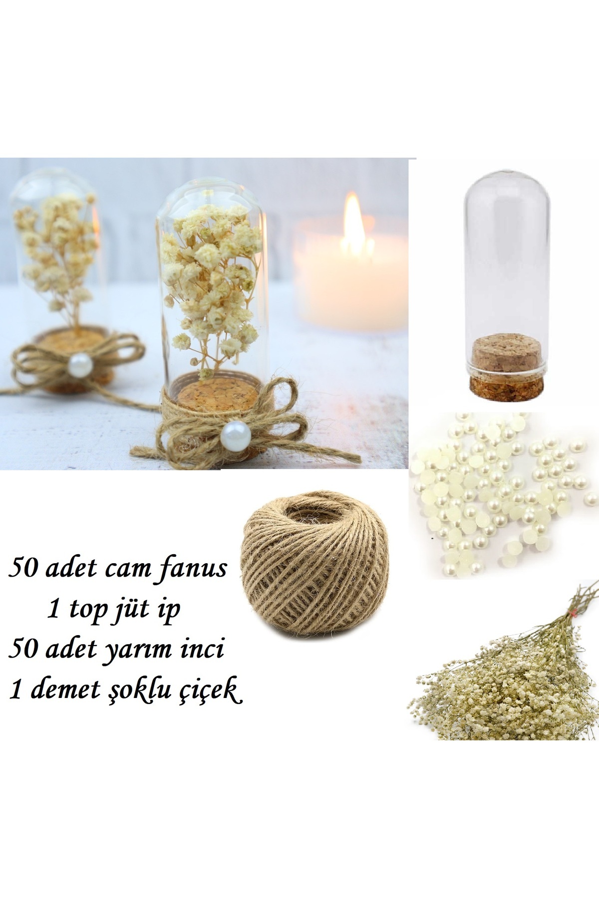 Çemrek Süs Parti Evde Nikah Şekeri Yapımı Malzemesi 50 Adetlik Cam Ters ...