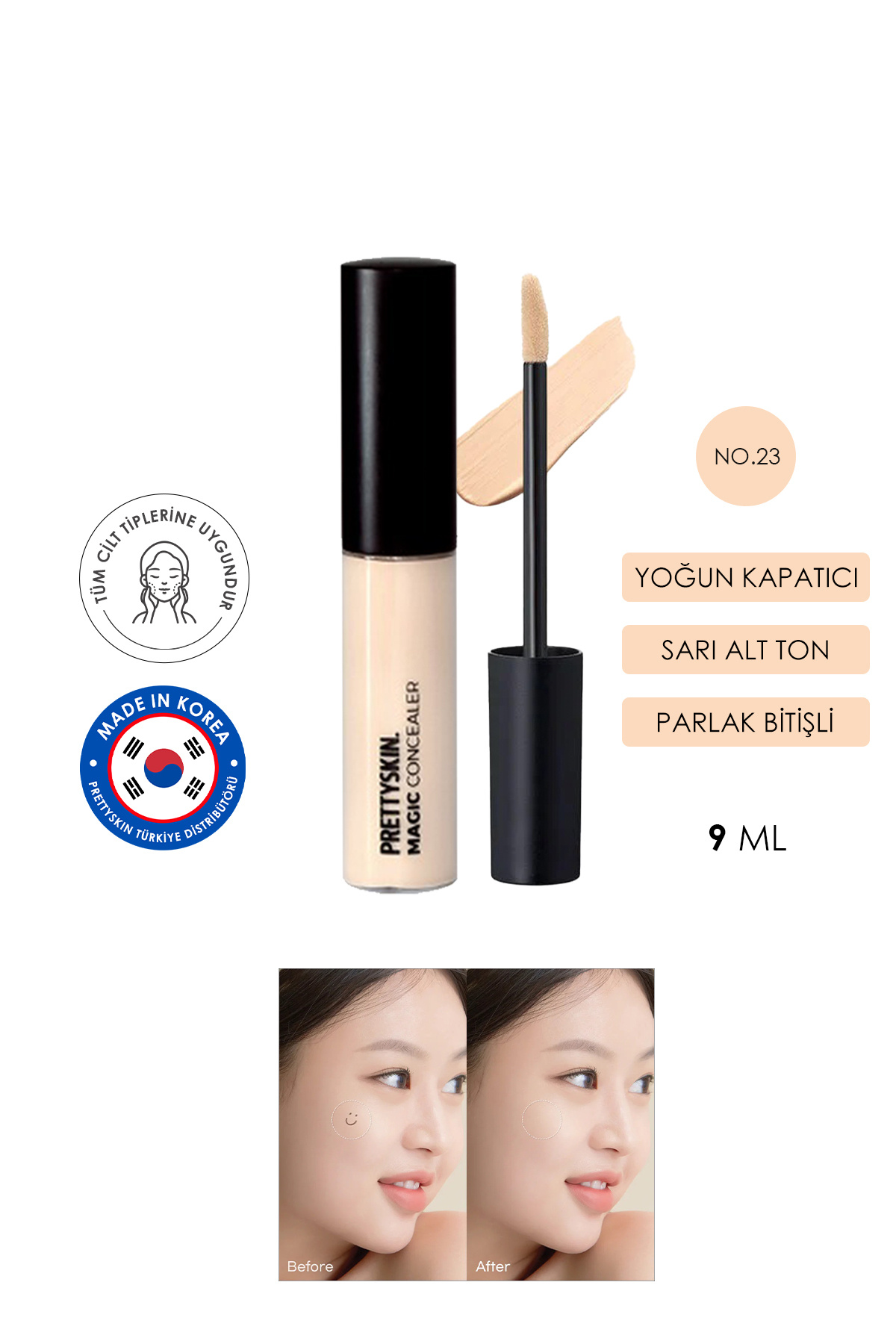 PRETTYSKIN Magic Concealer Uzun Süre Kalıcı Etkili Yüksek Kapatıcı ...