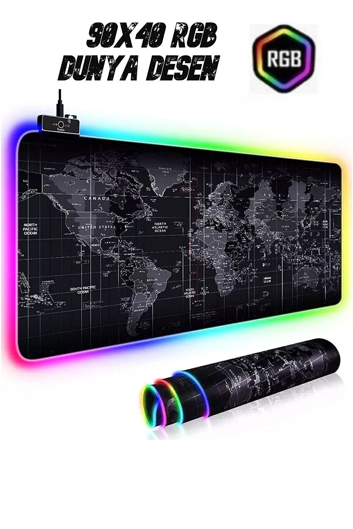 Sarftech 90x40 Rgb Dünya Desenli Mouse Pad Led Işıklı Su Geçirmez Dünya ...