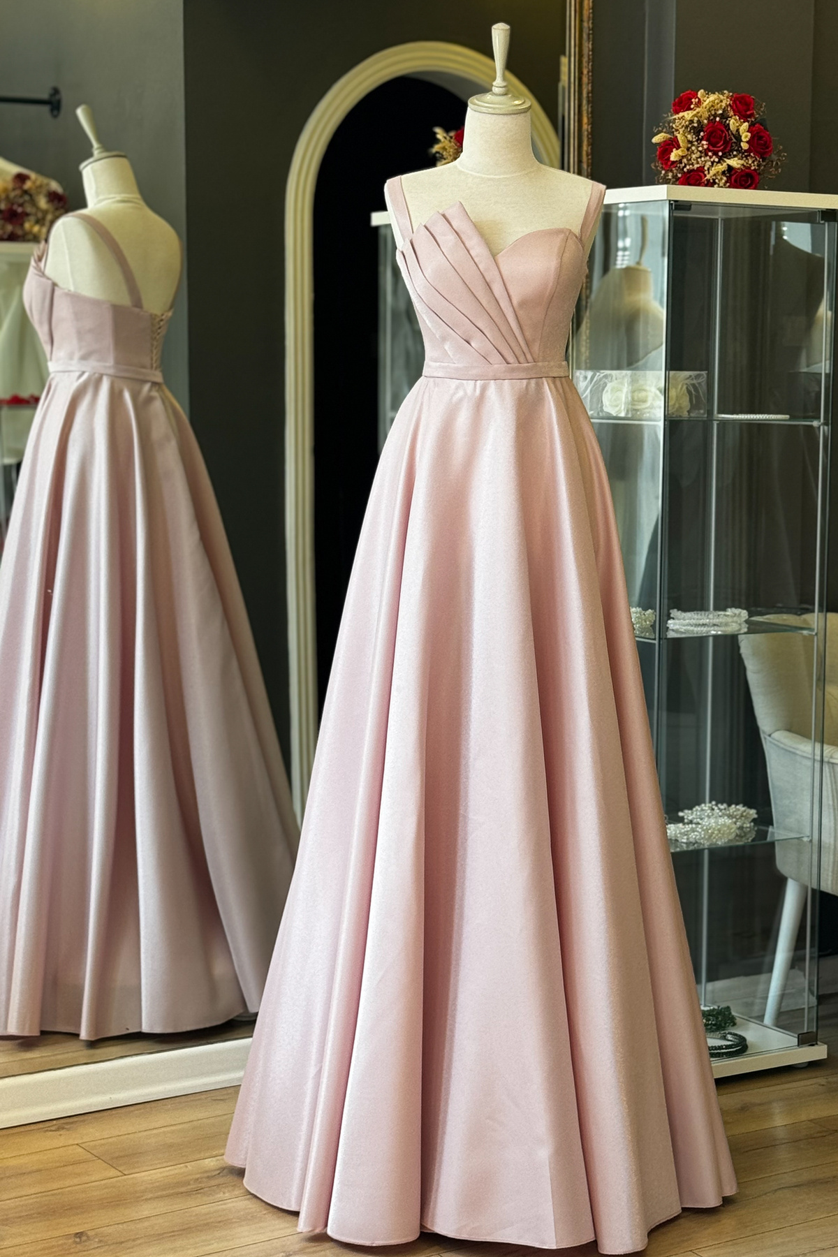 Lenta Moda Pudra Drape Detaylı Maxi Boy Saten Abiye Ve Gece Elbisesi ...