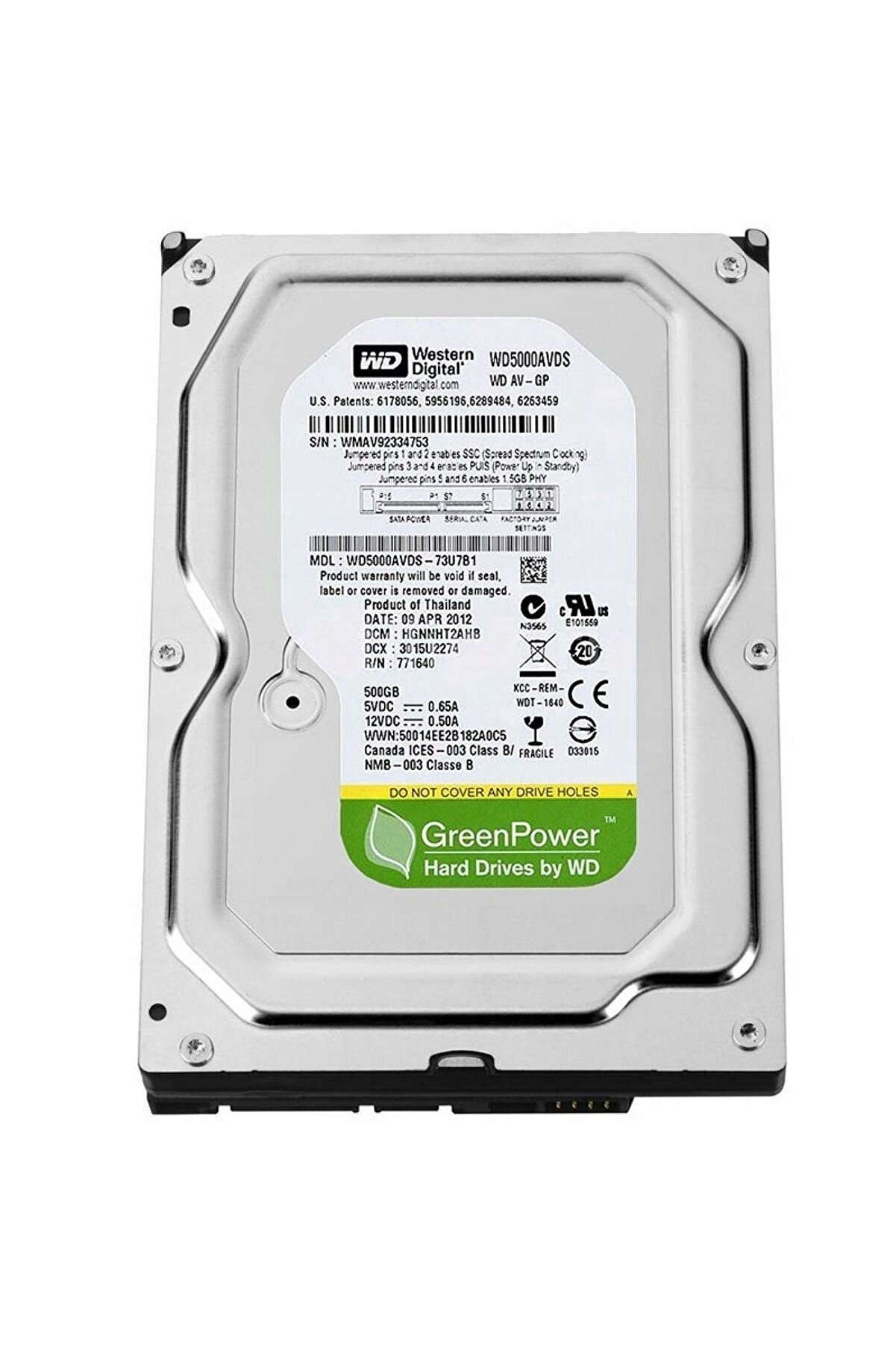 WESTERN DIGITAL Wd 500gb 3.5 Wd5000avds Wd Av-gp 16mb 7200rpm Sata 6gb ...