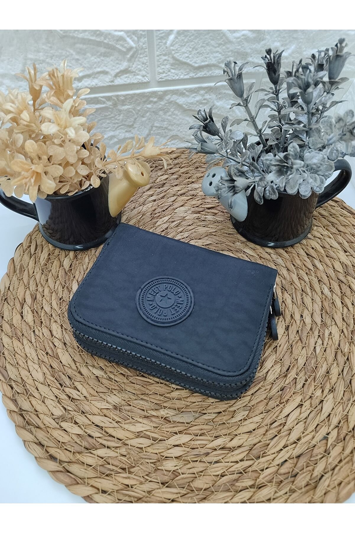 La'Graccia Kırınkıl Kumaş Siyah Küçük Boy Çift Gözlü El Çanta Cüzdan ...