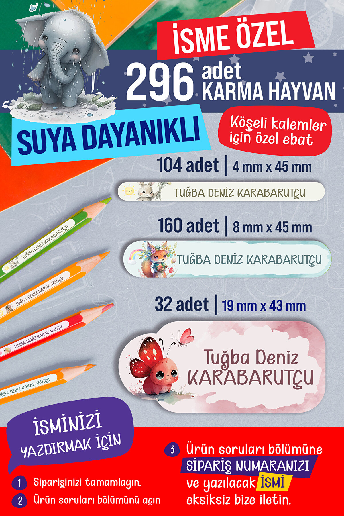 colortouch 296 ADET Hayvanlar Temalı Okul Etiketi Kalem Etiketi Sticker ...