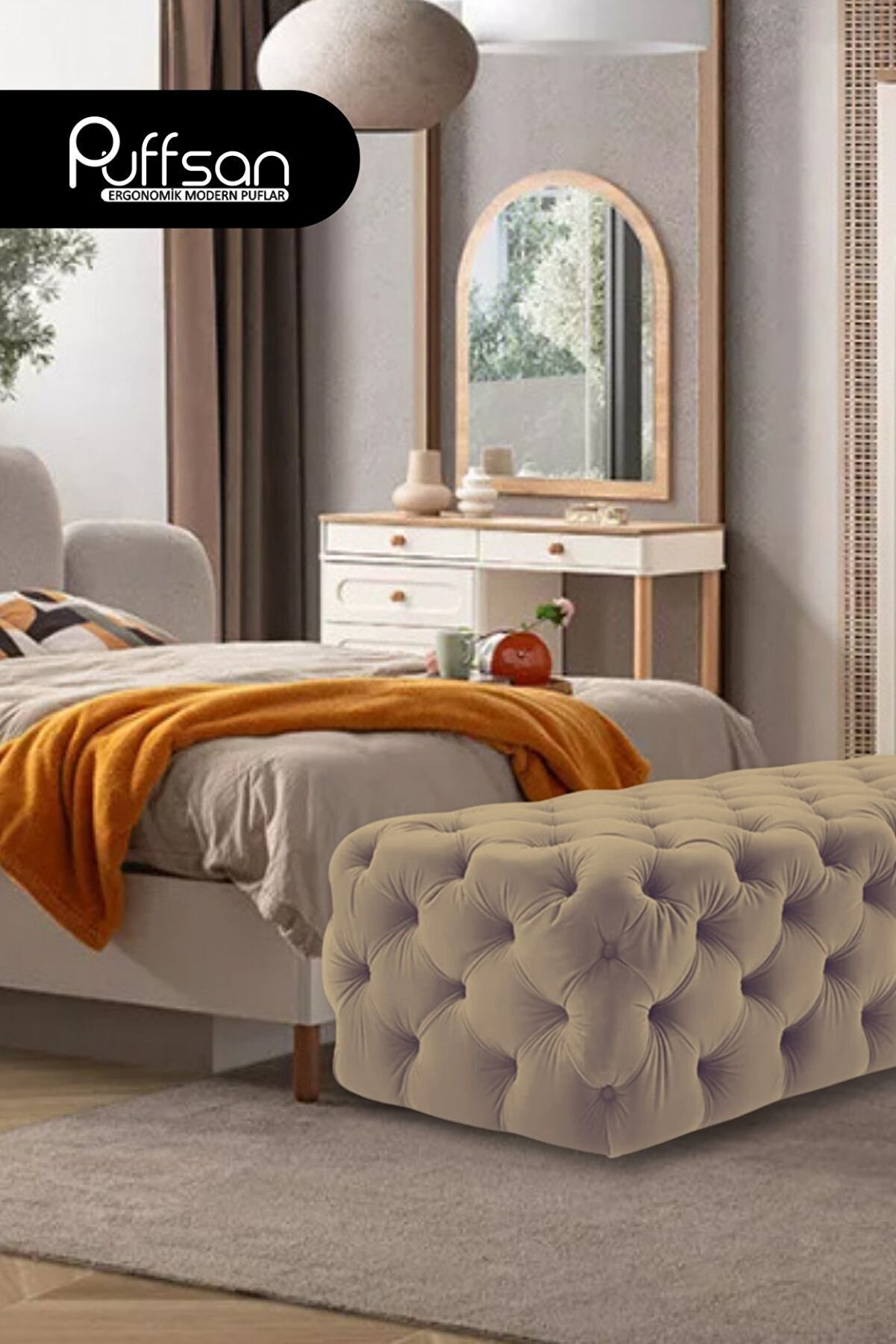 PUFFSAN Kristal Bench, Teddy, Beyaz Yumuşak Puf ,bench makyaj pufu . puf minder,Ayak ucu,Yatak ...