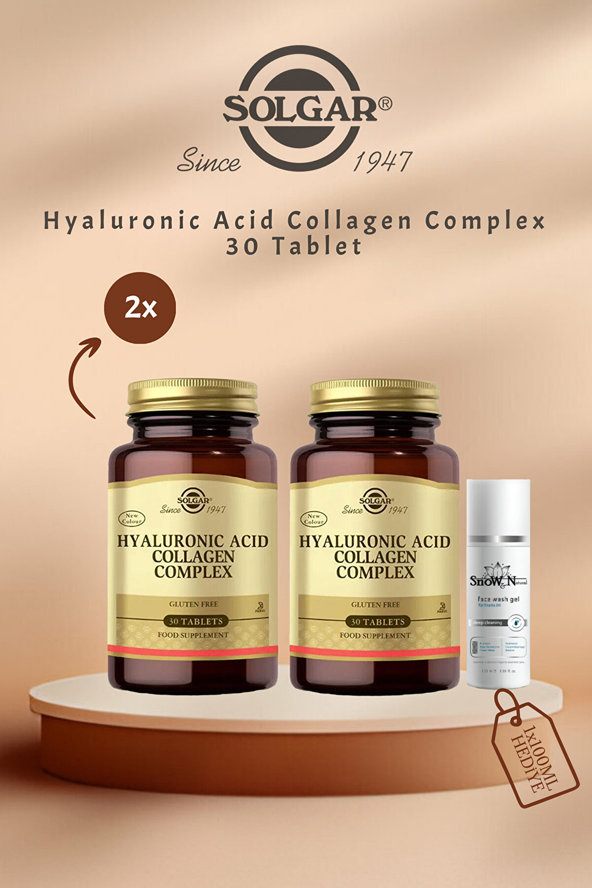 Solgar Hyaluronic Acid Collagen Complex 30 Tablet Takviye Edici Gıda 2 Adet + Jel Hediyeli Set ...