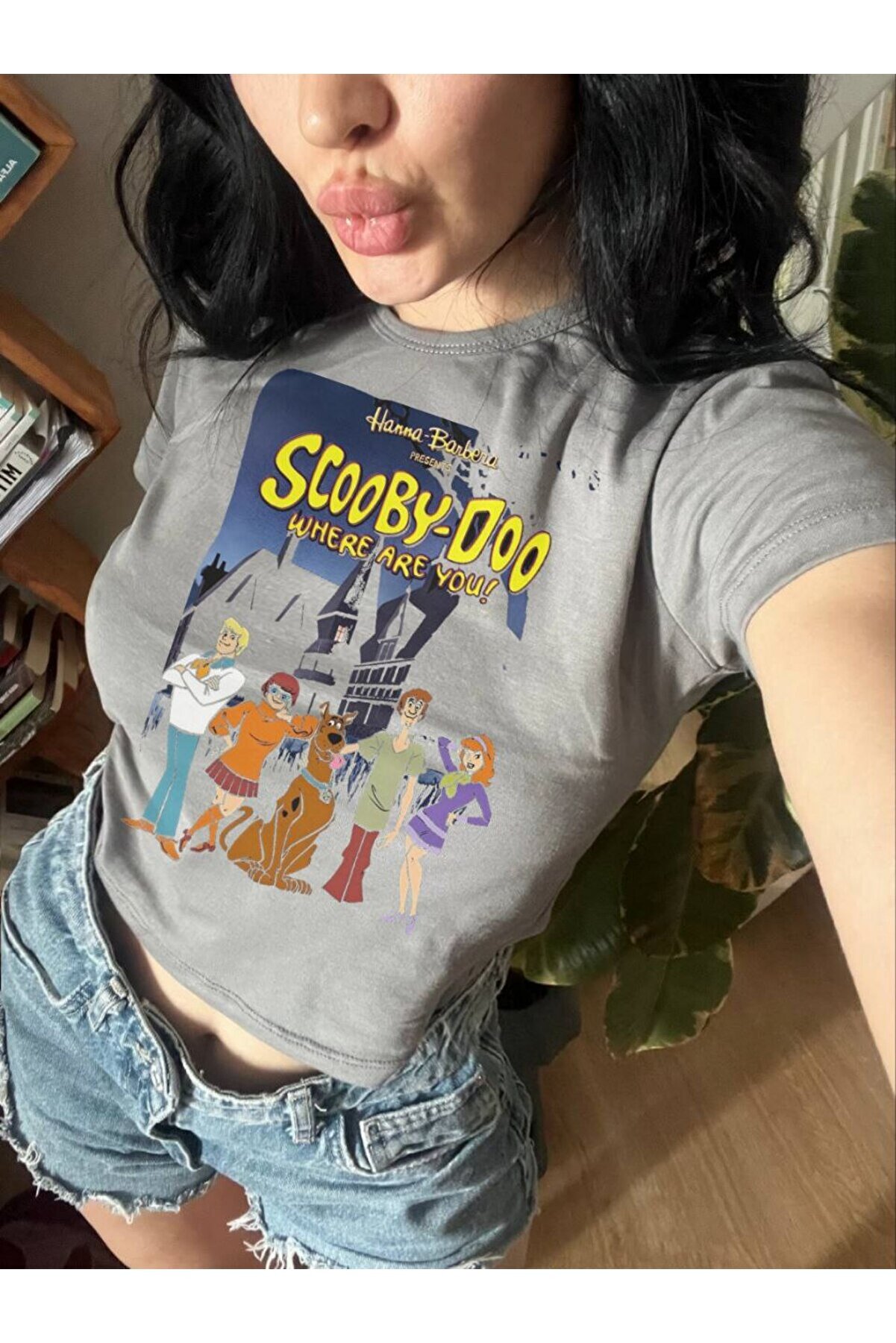 MAYDAY CULTURE Kadın Üste Oturan Gri Renk Dar Crop Baby Tee Y2K Gothic ...