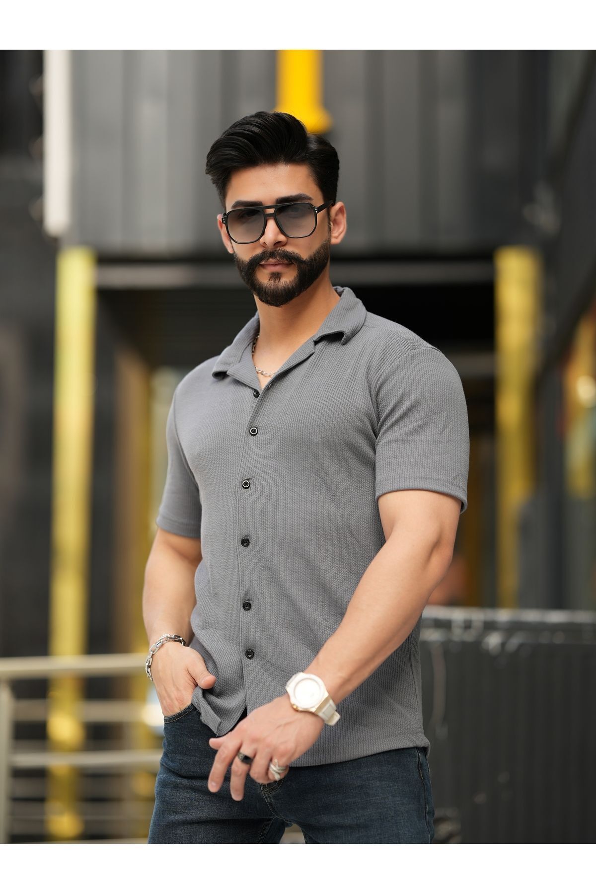 mavisima erkek giyimi Erkek Gri Pamuklu Fitilli Desenli Yazlık Kısa ...