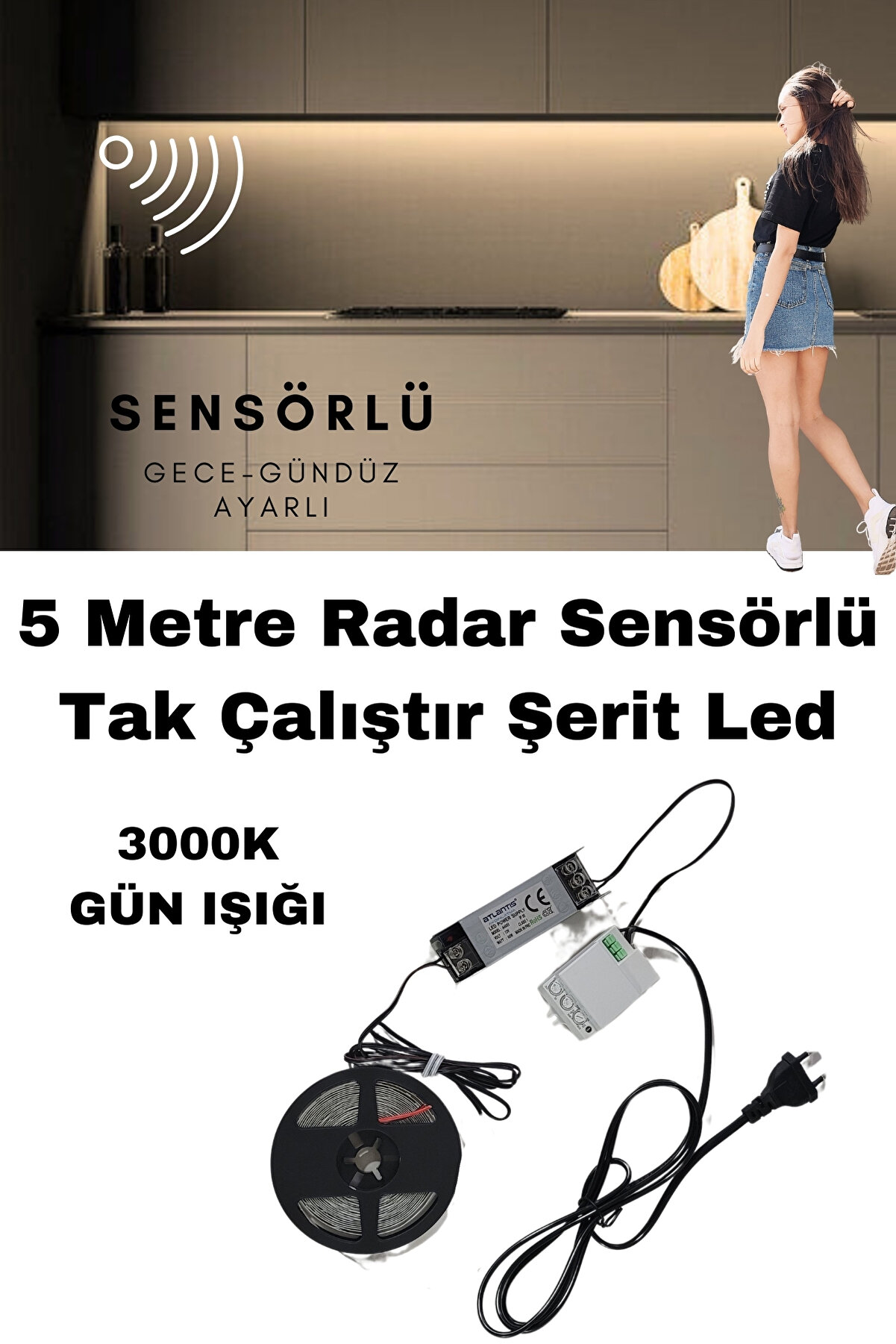 ankarateknik Mutfak Dolabı Radar Gizli Sensörlü Şerit Led Set / Gece ...