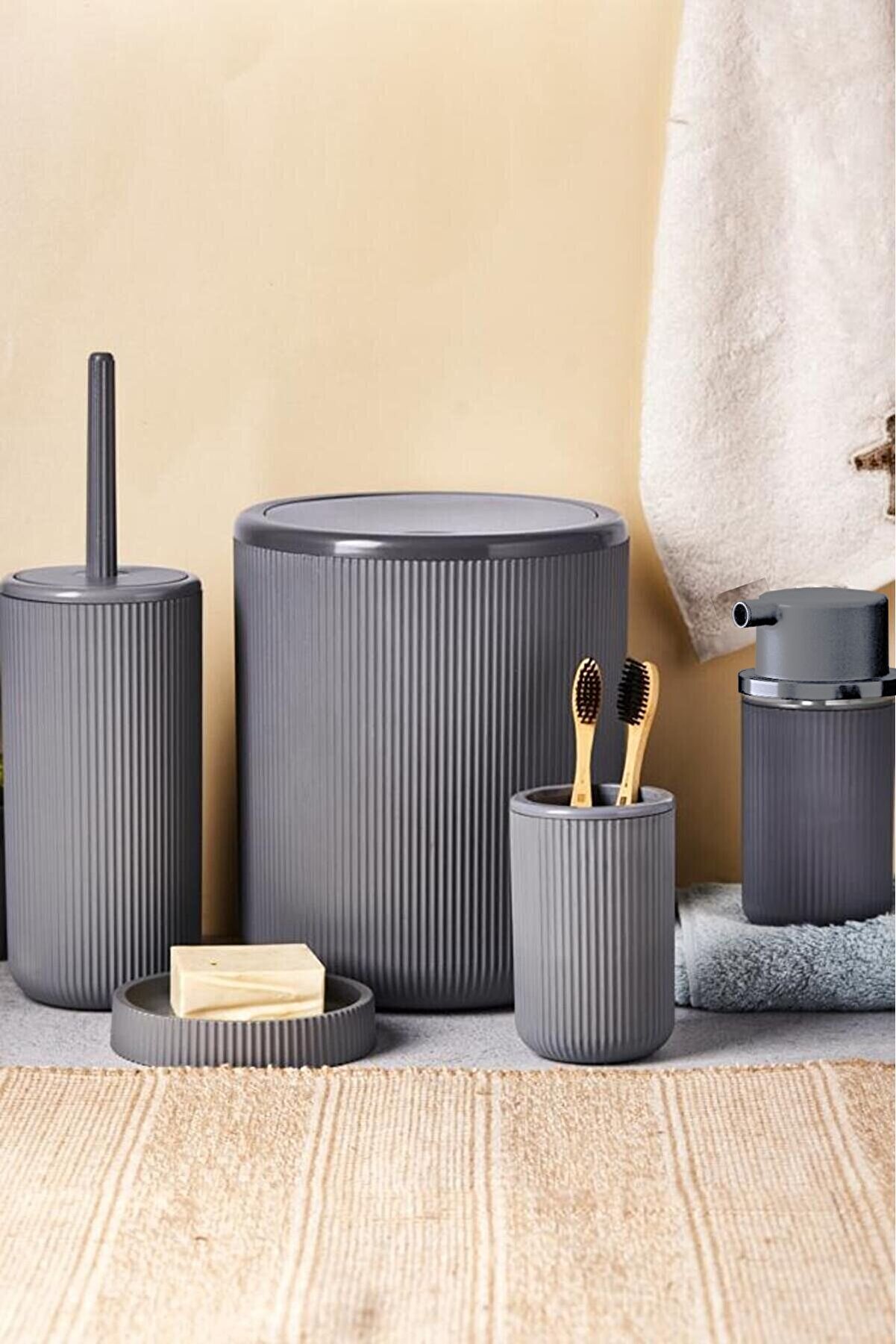 Tugomer 5 Parça Lüx Banyo Seti - Dekoratif Yuvarlak Pratik Kapak Çöp ...