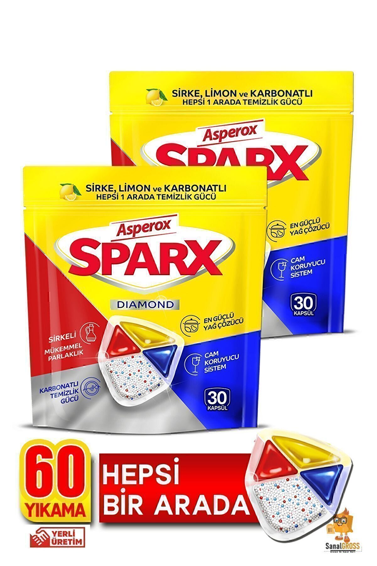 ASPEROX Sparx Bulaşık Makinesi Kapsülü 30'lu x 2 Paket (60 Yıkama ...