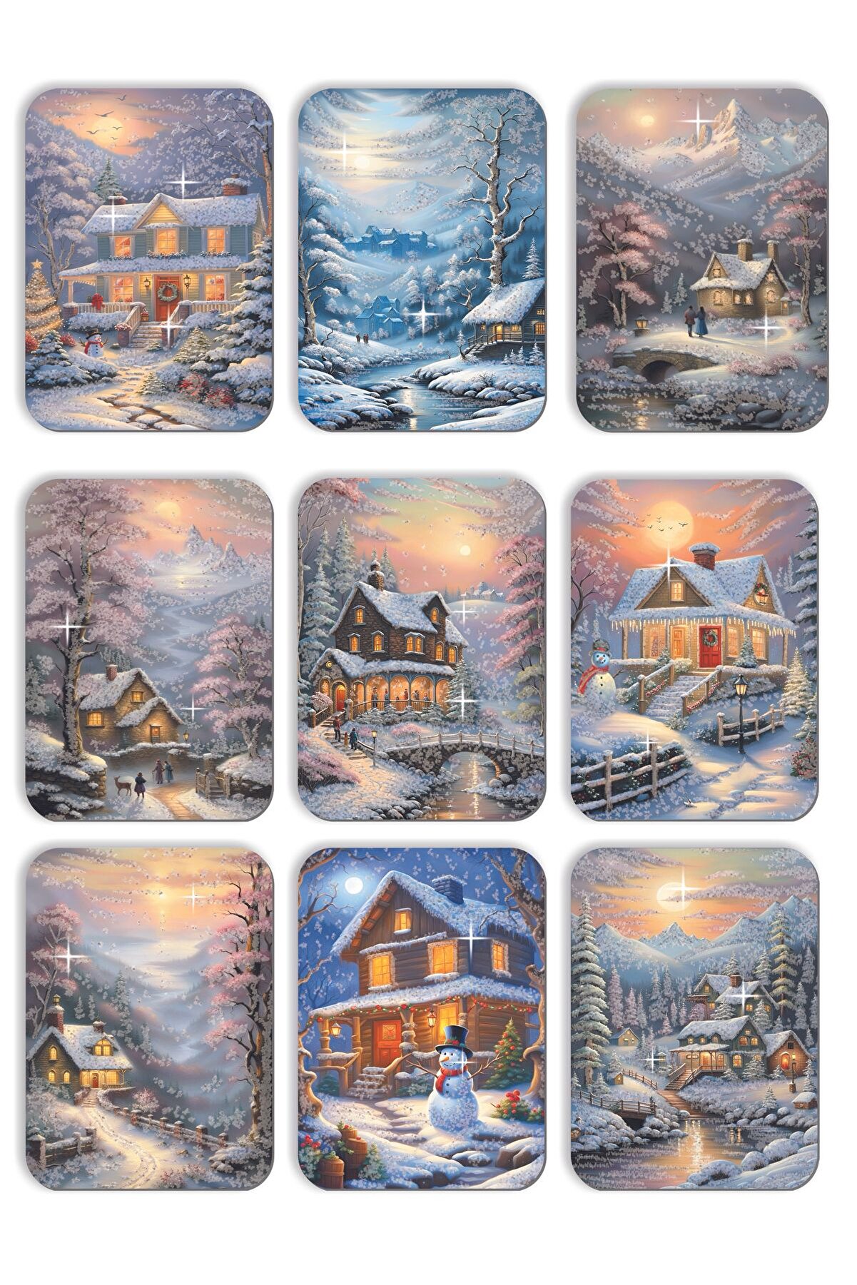 Mia Pera 9lu Simli Yılbaşı Kartpostal Seti Yeniyıl Kış Manzara ...