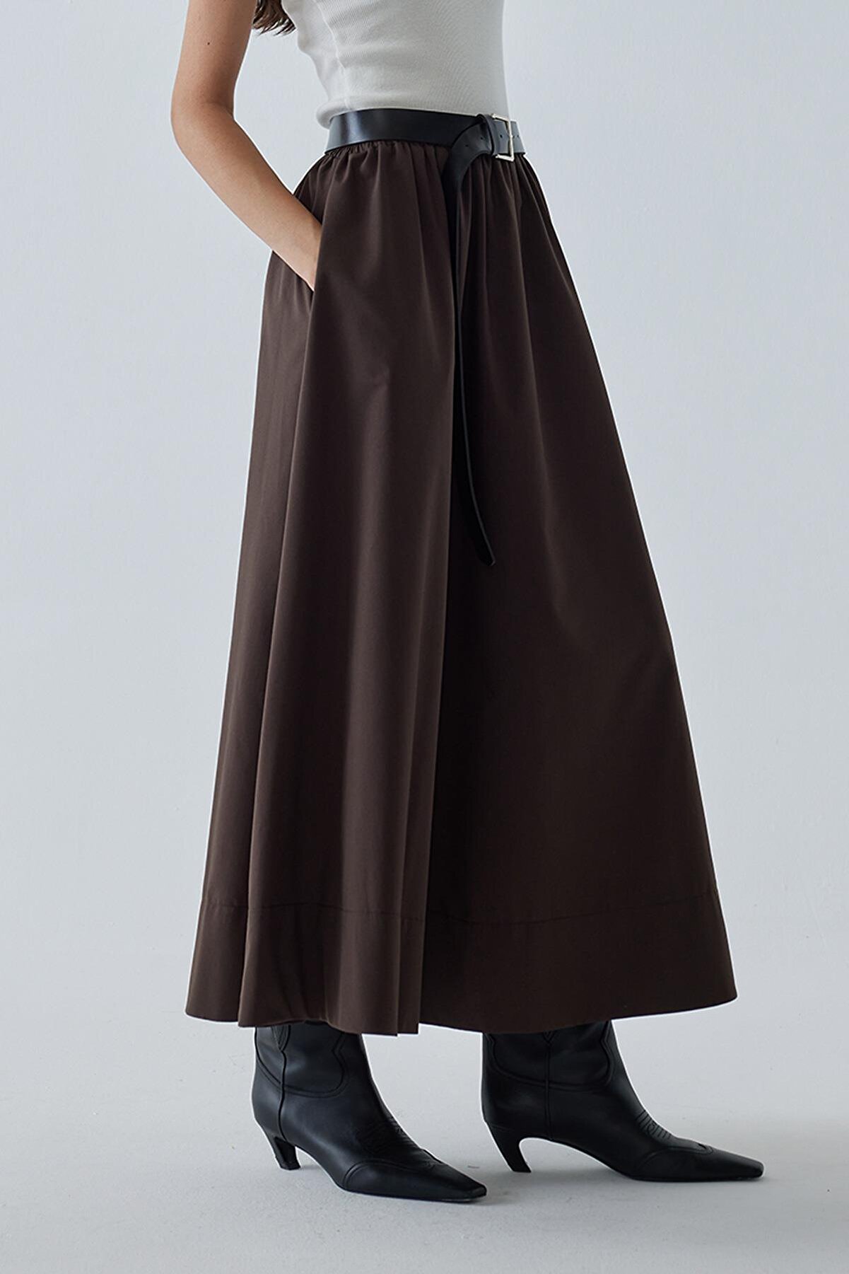 Suud Collection Kahverengi Day Poplin Kloş Etek - Fiyatı, Yorumları