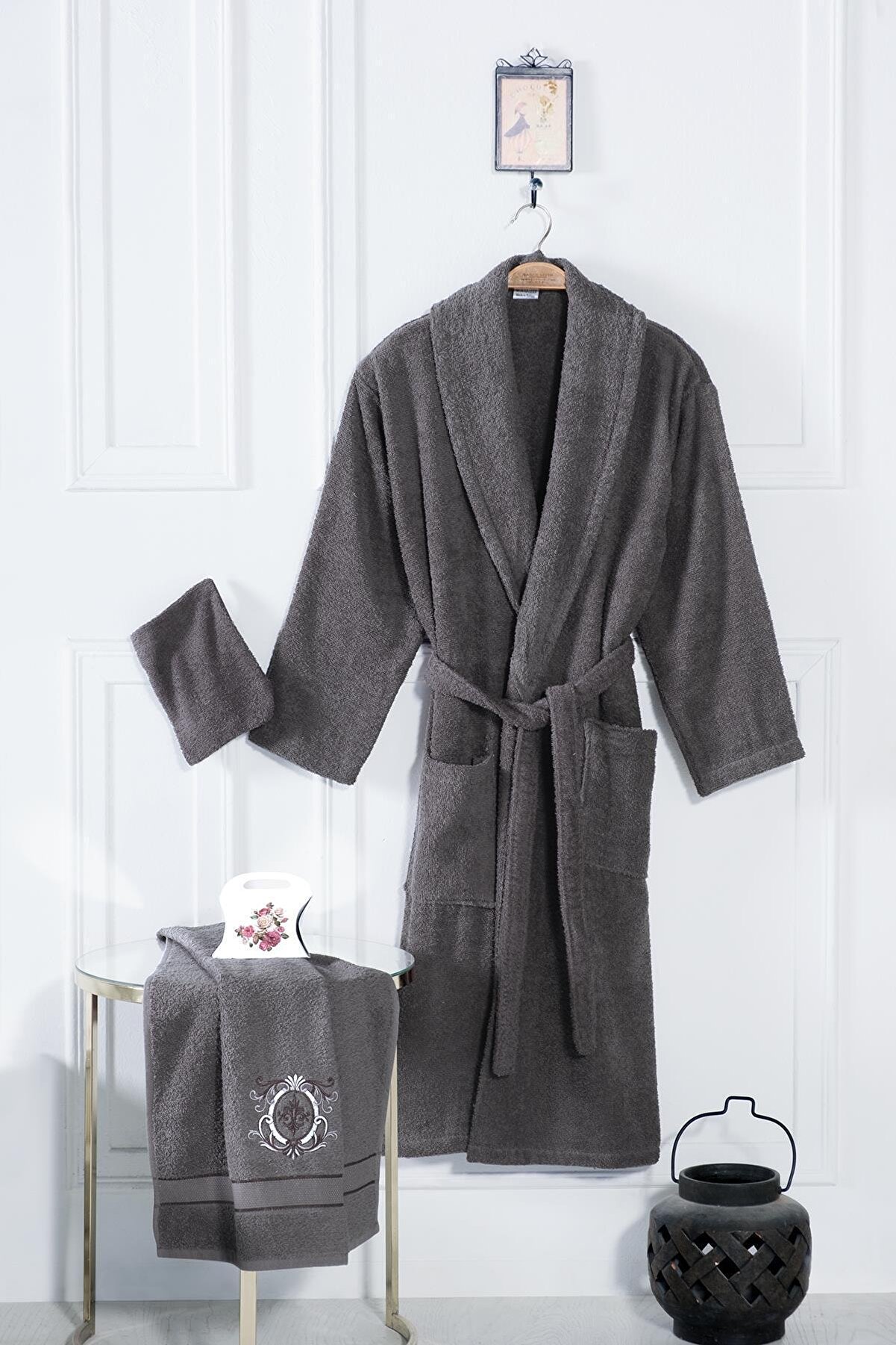 Mürdüm Home Eda 4 Parça Nakışlı Bornoz Seti | Bornoz Takımı | Çeyiz ...