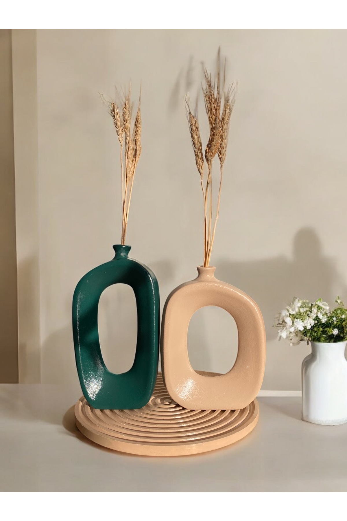 MOMİKO TASARIM 3lü Beton Vazo Seti, Dekoratif Salon Seti, Yuvarlak ...