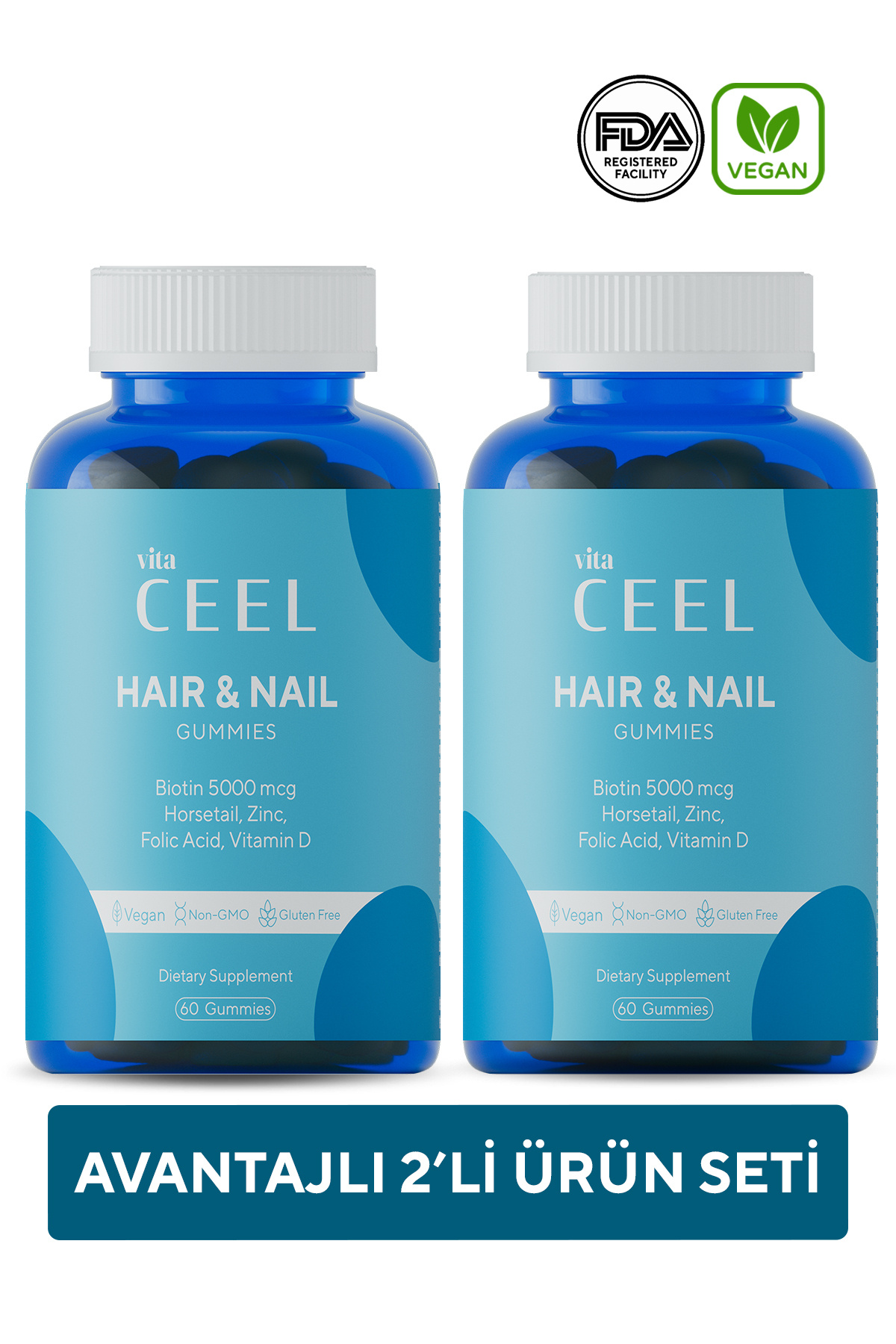 Vita Ceel 2'li Vegan Saç Tırnak Vitamini Çiğnenebilir Gummy Biotin 5000 ...
