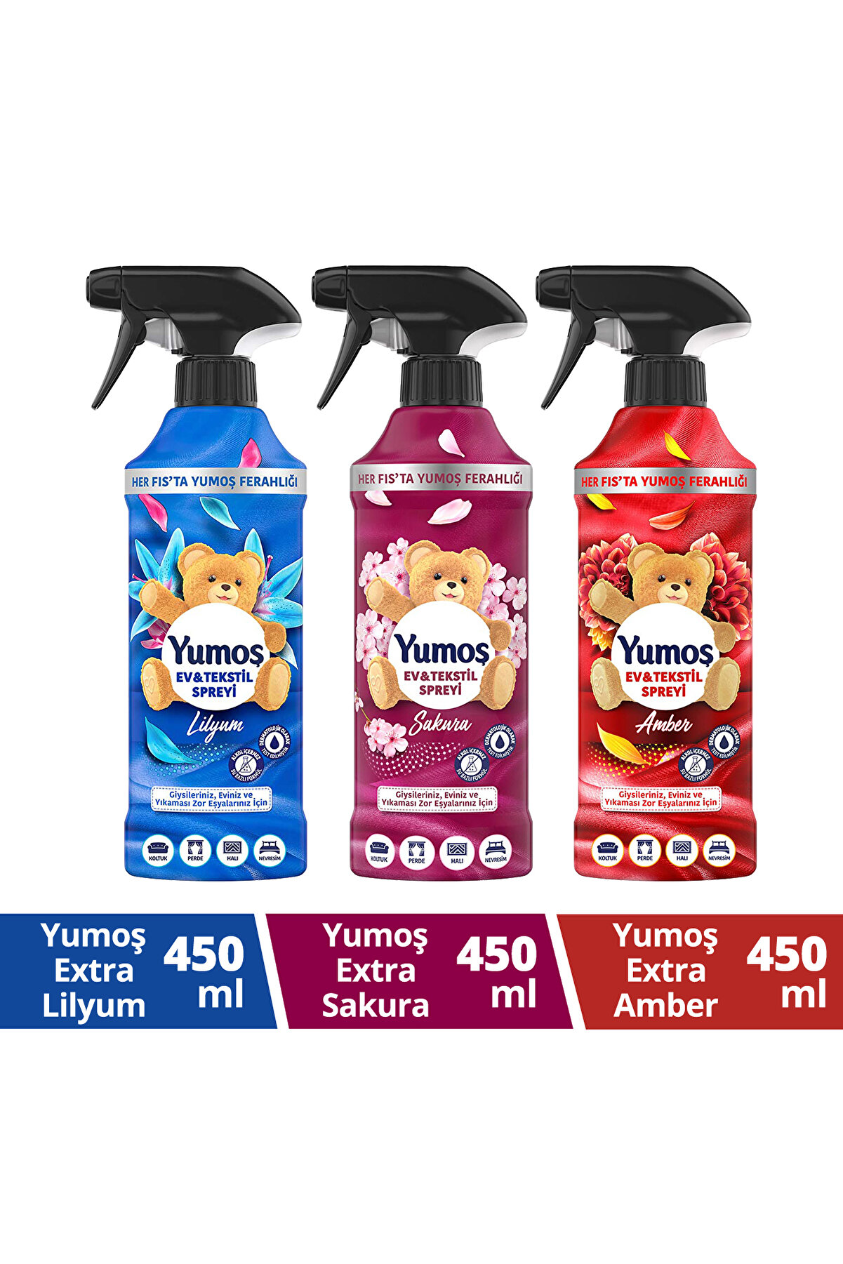 Yumoş Sprey Amber 450 ml X 1 Sakura Sprey 450 ml X1 Lilyum Sprey 450 ...
