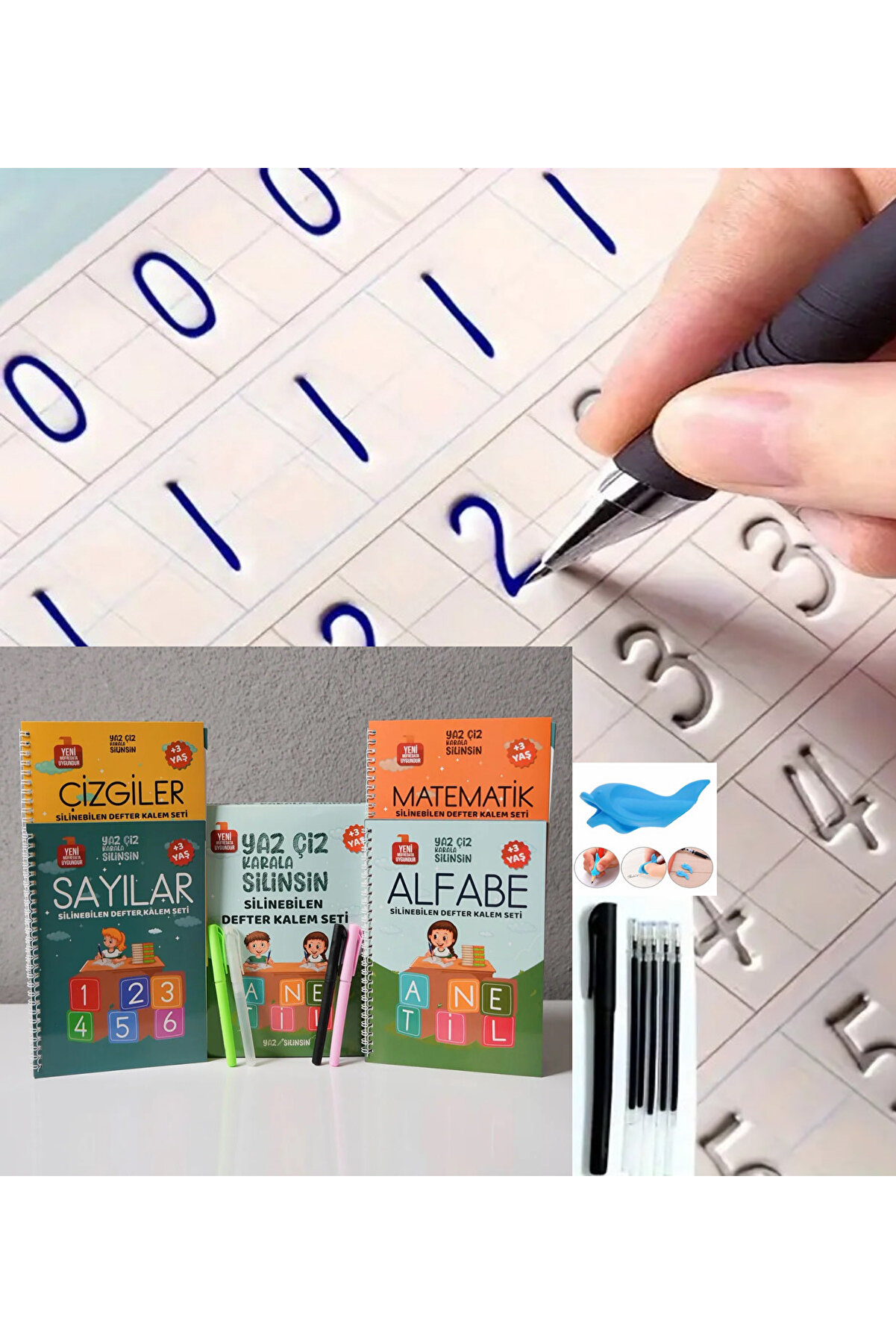 LRS STORE Sihirli Yazı Seti Silinebilir Kelemli Kabartmalı Defter Yazma ...