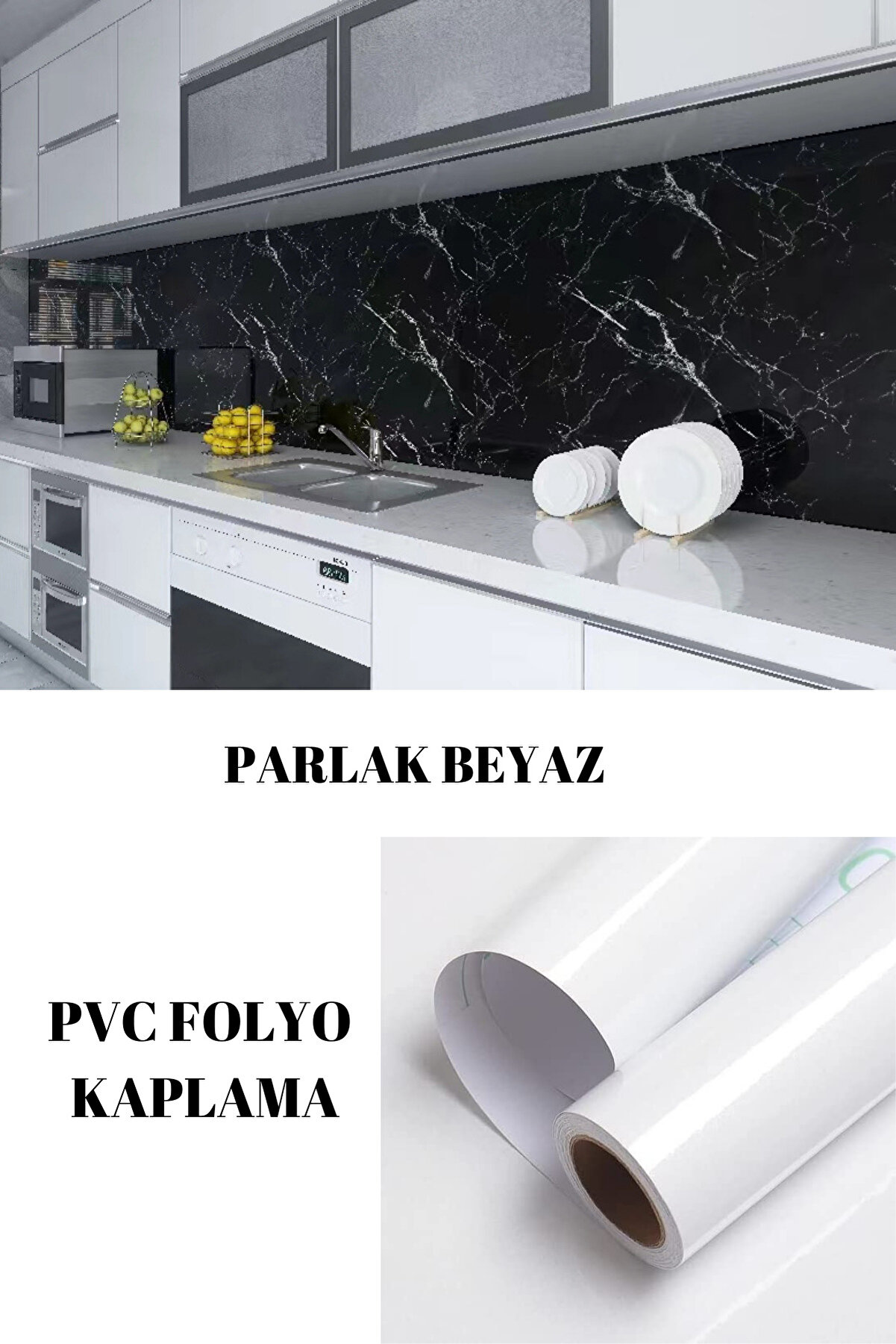 Doori Beyaz pvc folyo kaplama rulosu dolap masa kapı mobilya kaplama ...