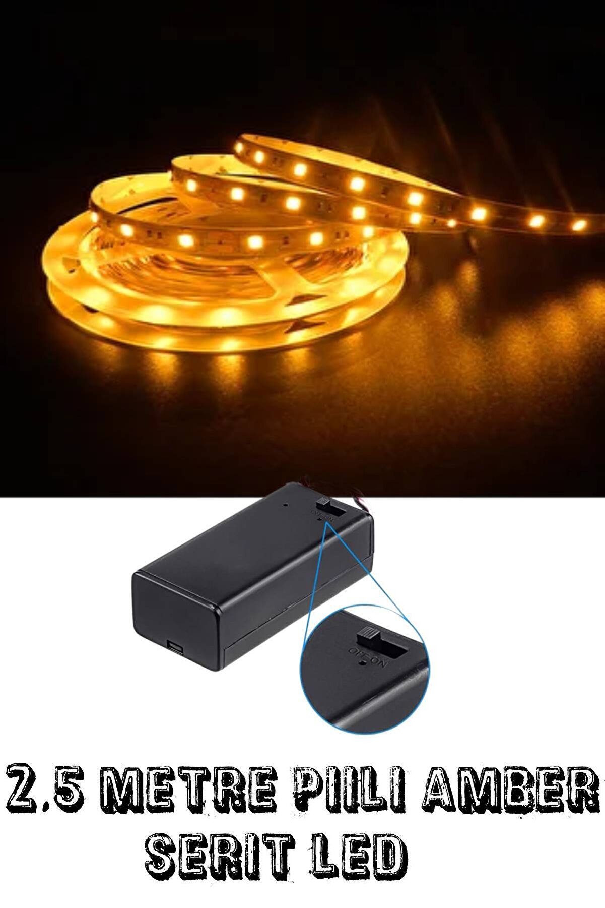 Sanctum Pilli Amber Rengi Şerit Led Işık 2,5 Metre Aç-Kapa Anahtarlı ...