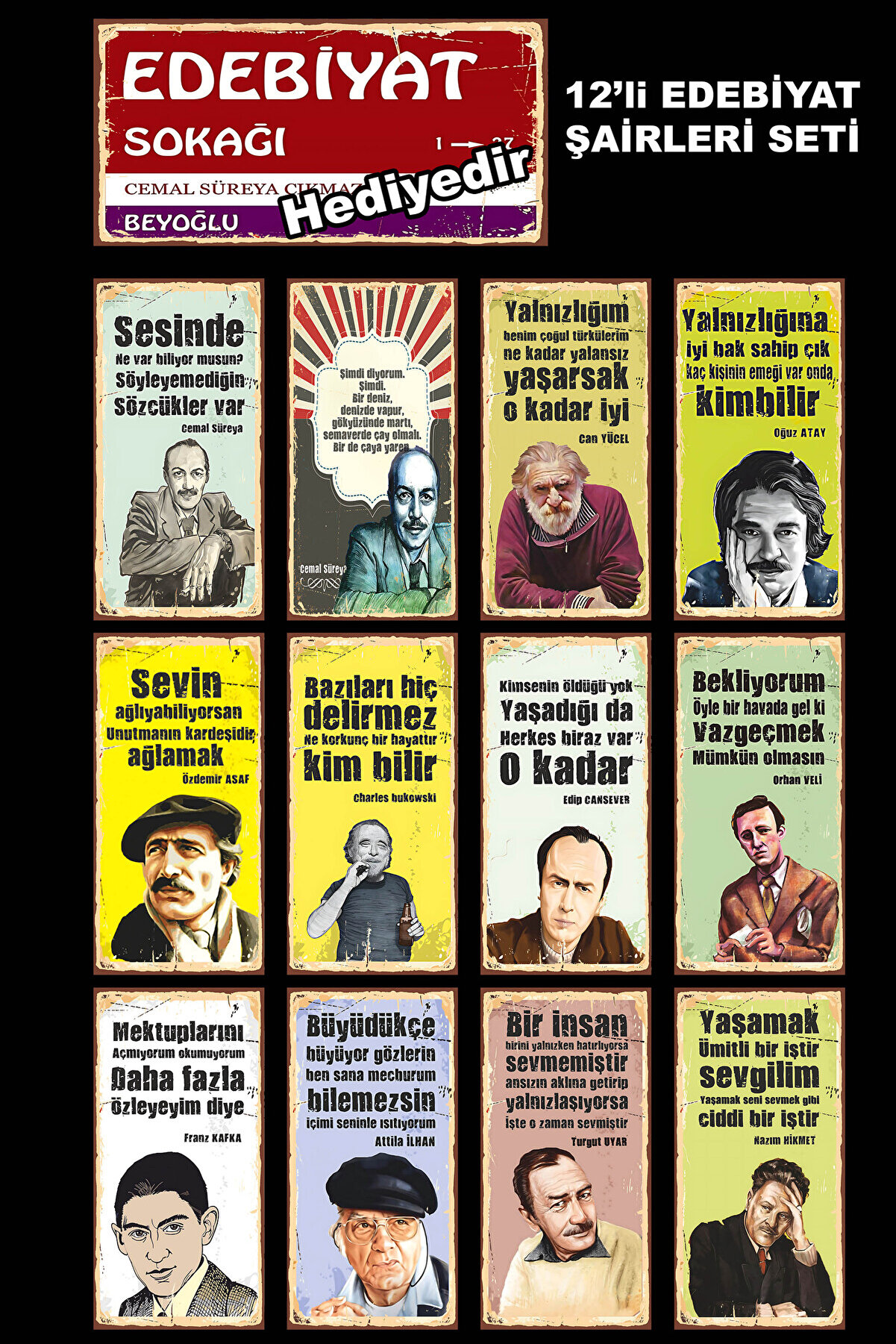 Hayal Poster Edebiyat Sokağı Şairler Ve Yazarlar Retro Ahşap Poster Tablo Seti 12'li 10x20cm ...