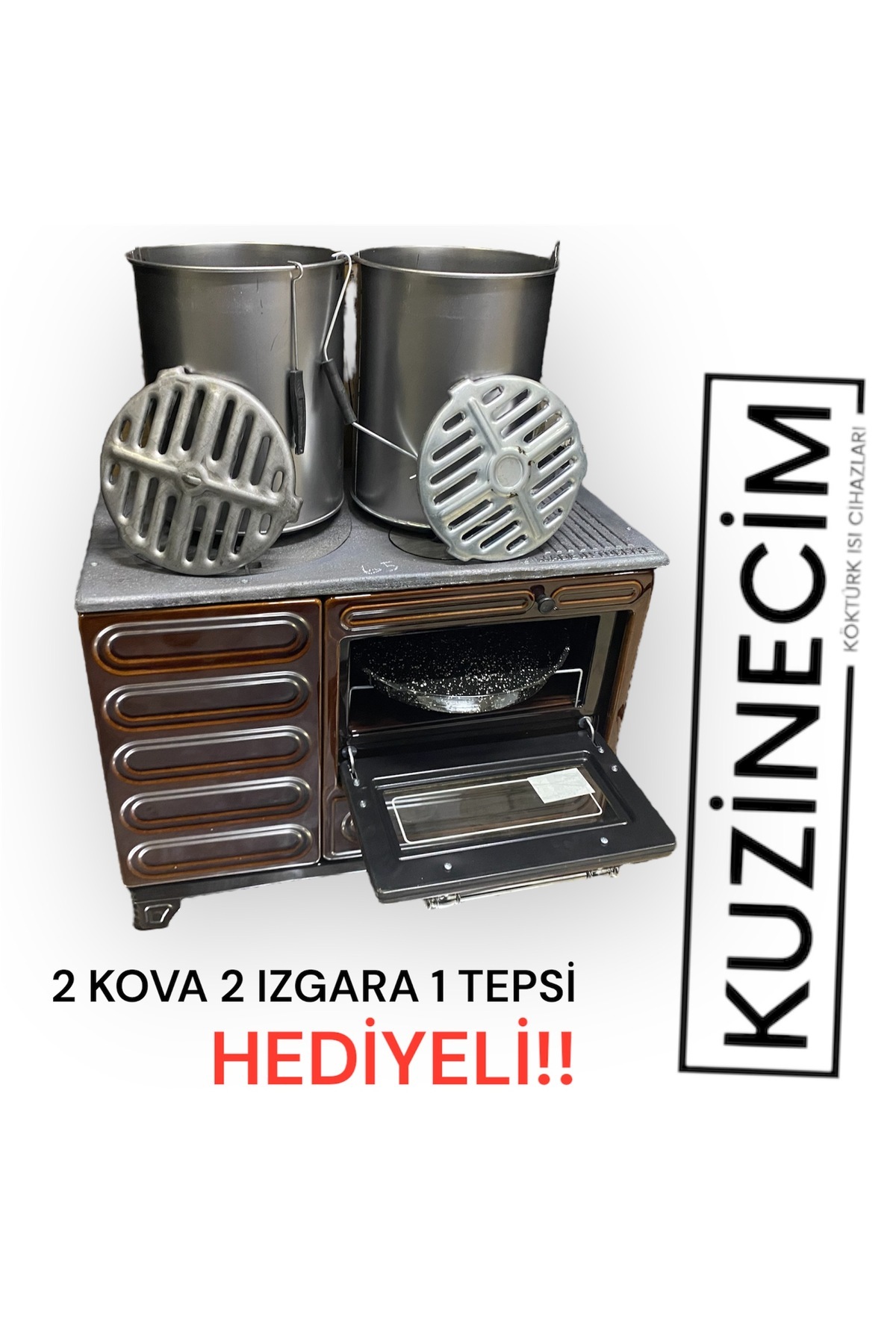 KUZİNECİM Lüx Kovalı Kuzine Soba Yaylı Kapak Fırınlı Emaye Kaplama 2 ...