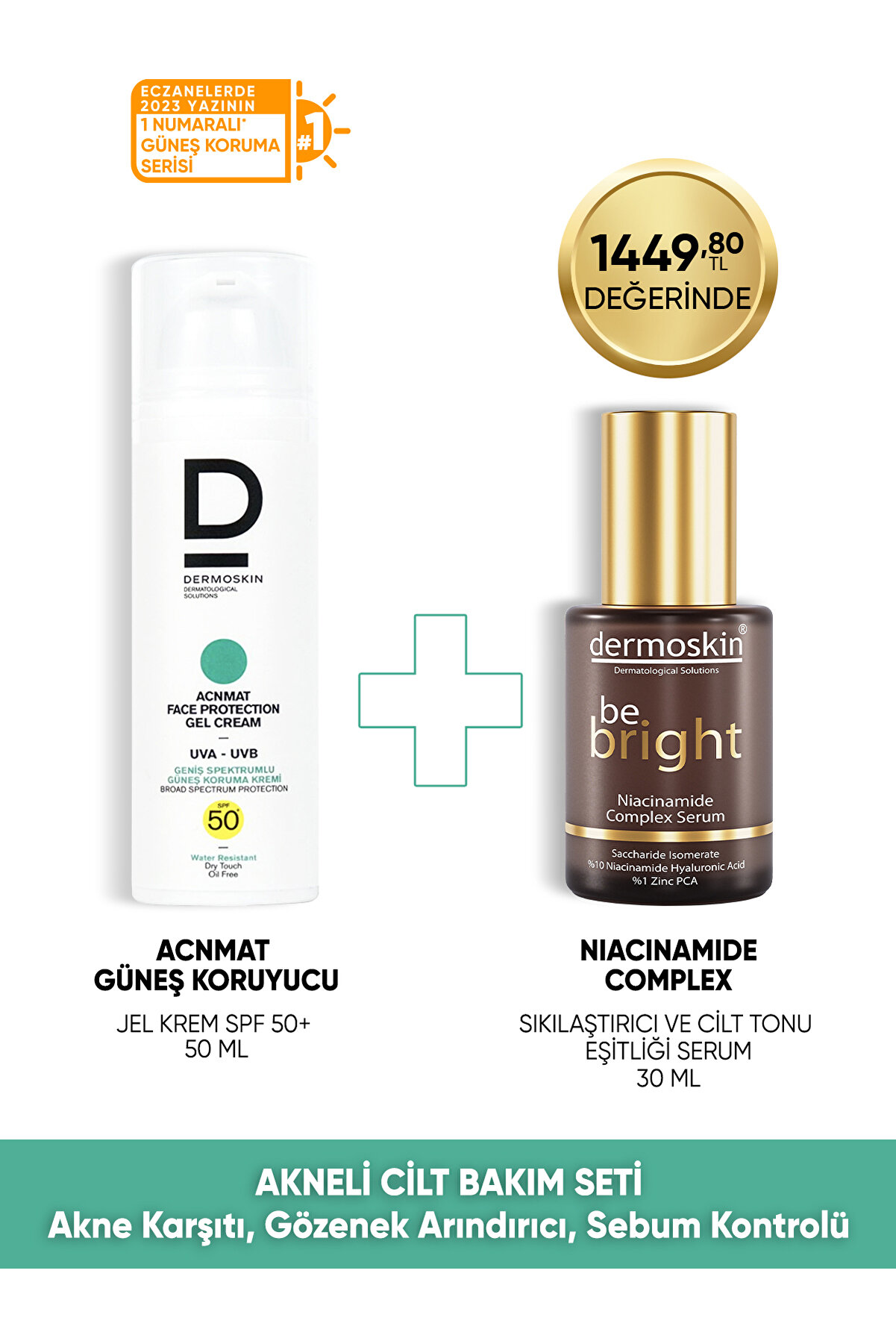 Dermoskin Akneli Cilt Bakım Seti | AcnMat Face Protection Güneş Kremi ...