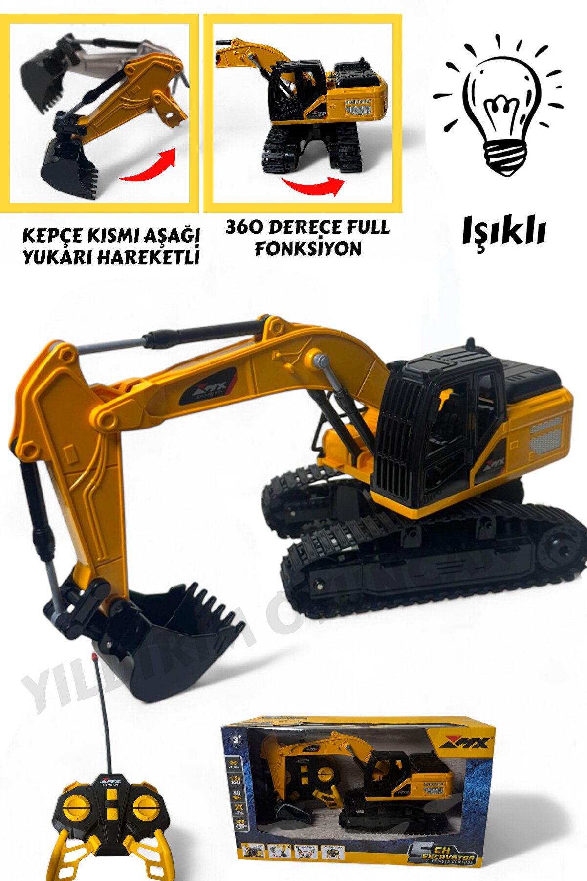 YILDIRIM OYUNCAK Uzaktan Kumandalı Full Fonksiyon Şarjlı Işıklı Kepçe ...