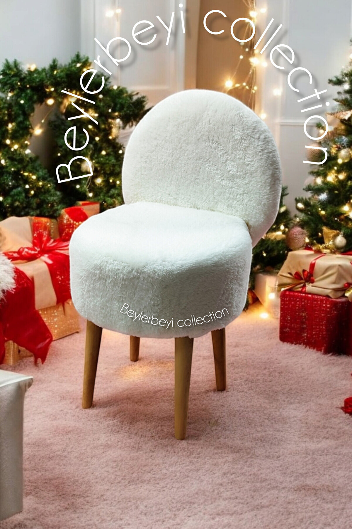 BEYLERBEYİ Makyaj Pufu, Sırtlı Puf, Krem Peluş. Bench,puf, Yüksek ...