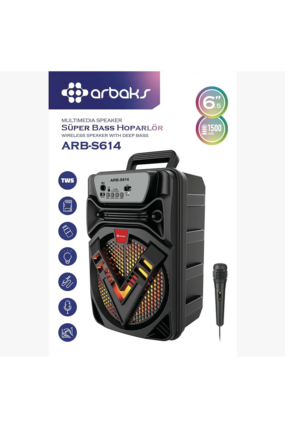 ARB Super Bass Höparlör Karaoke + Bluetooth Arbaks ARBS614 6.5″ Inç ...