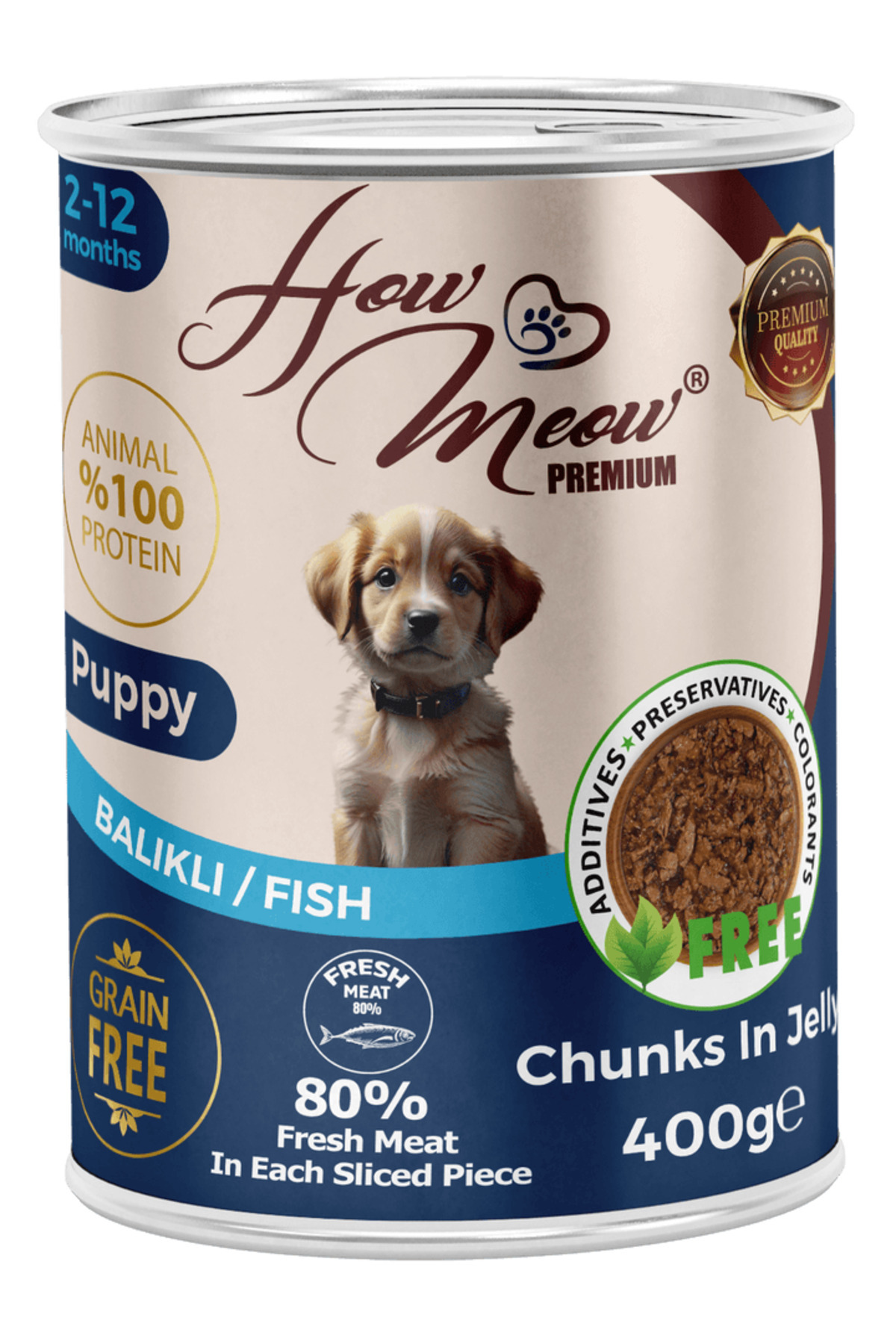 How Meow 12 Adet Jöleli Parça Etli Yavru Köpek Yaş Maması Balık 400 ...