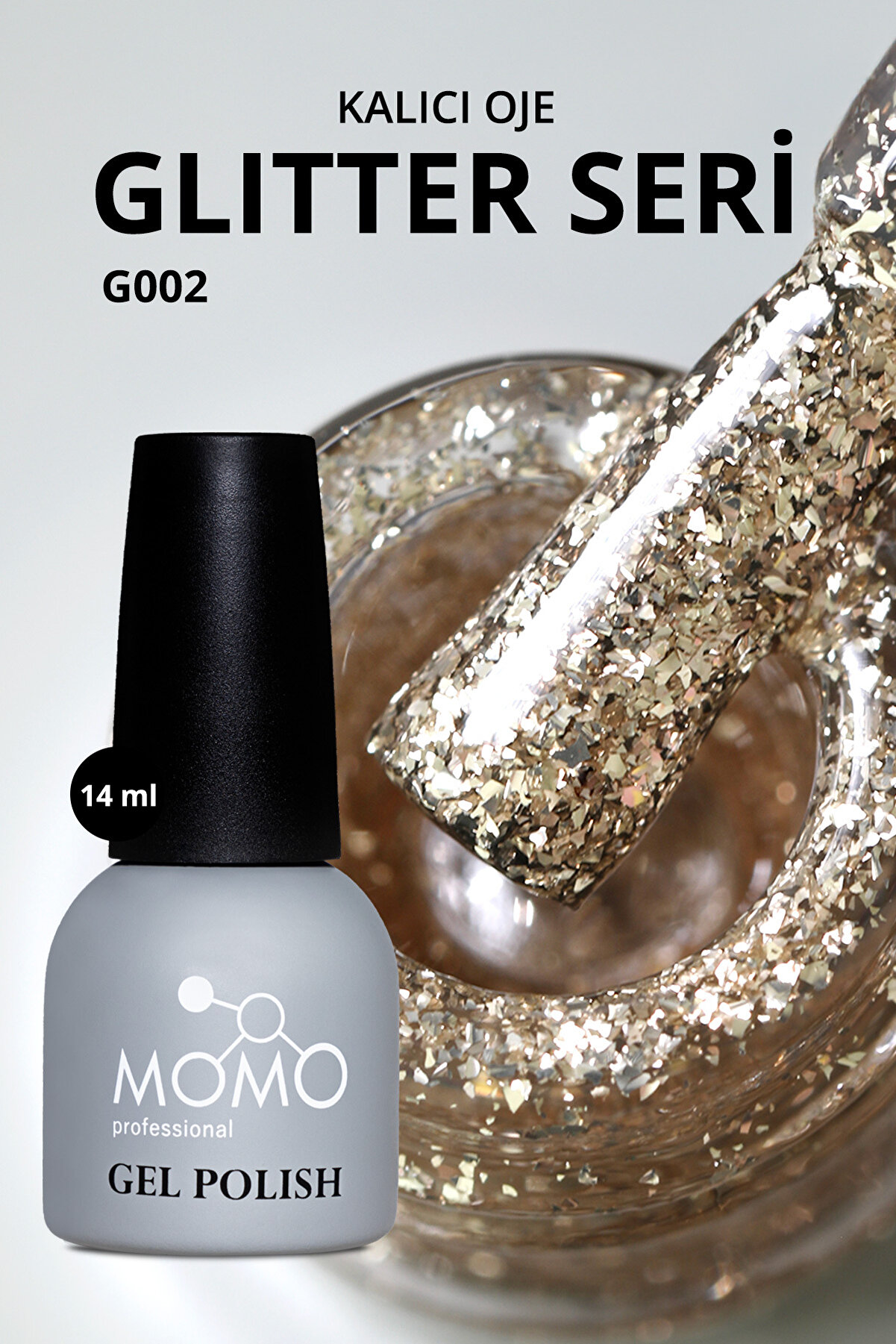 MOMO professional Glitter Kalıcı Oje G002, Yoğun Altın Parıltılı, 14 ml ...