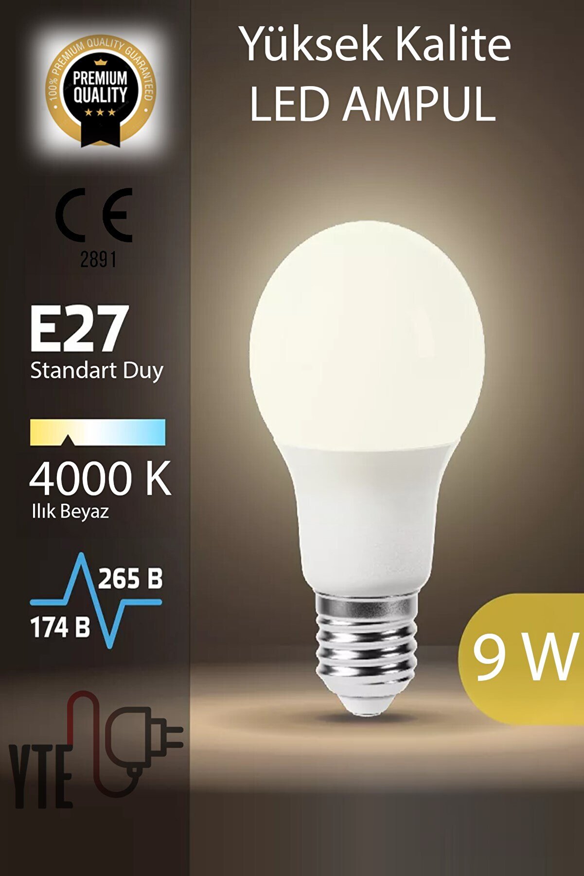 YTE 4000 K E 27 Led Ampul Ilık Beyaz 9 W Yüksek Kalite Göz Yormayan Ampul 6 Adet - Fiyatı, Yorumları