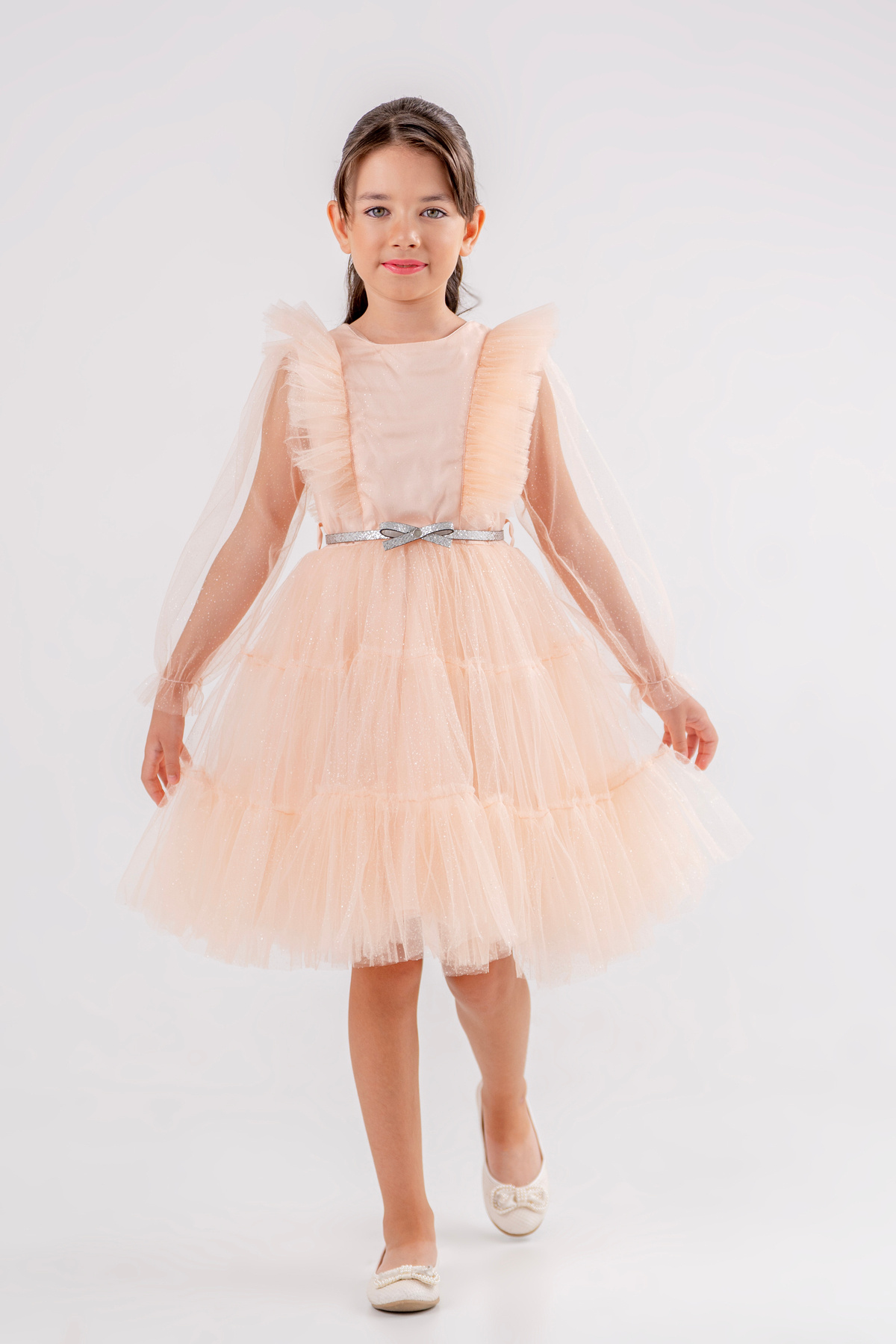 Eray Kids Kemerli Simli Pudra Kız Çocuk Abiye Elbise - Fiyatı, Yorumları