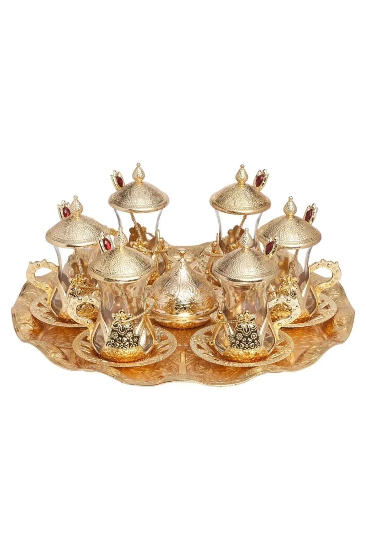 KT HOME Çay Seti Osmanlı Motifli Kaşıklı Çay Sunum Seti Türk Çay ...