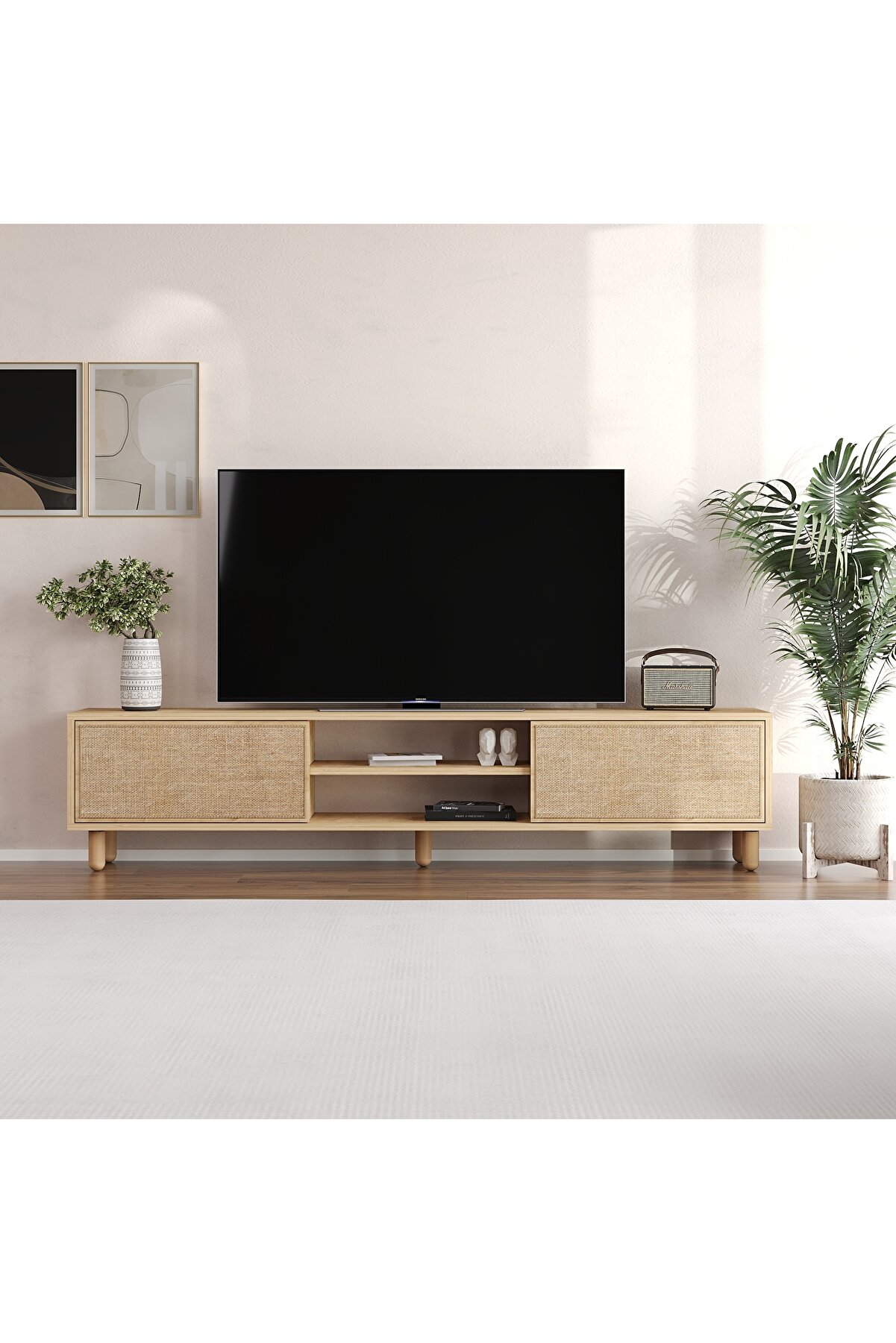 MERT SERT MOBİLYA Leila Jüt Kumaşlı 180cm Tv Sehpası, Tv Ünitesi, Ahşap ...