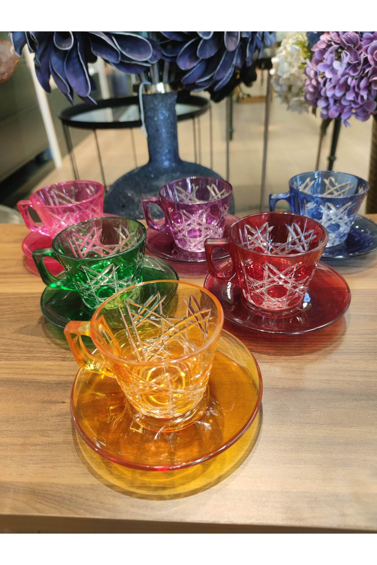 P&ORA PREMIUM KITCHEN PRODUCTS RENKLİ KESME 6 KİSİLİK ÇAY FİNCANİ, ÇAY ...