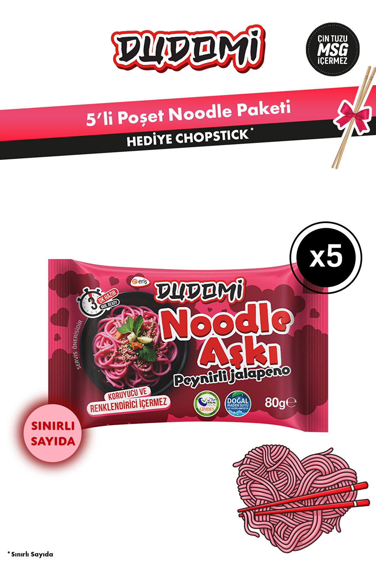 DUDOMİ Dudomi Peynirli Jalapenolu Noodle 5'li Poşet 5x80 Gr. + Bambu ...