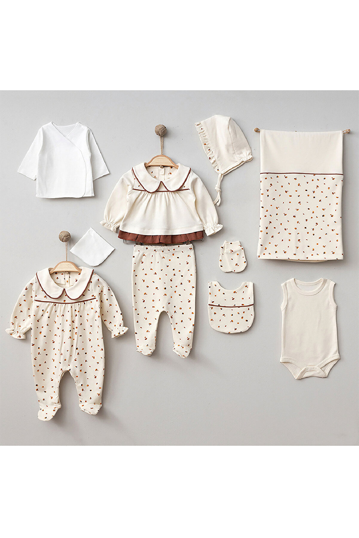 Pugi Baby PUGİ BABY KIZ NATUREL YAPRAK BASKILI 10LU SET HASTANE ÇIKIŞI ...