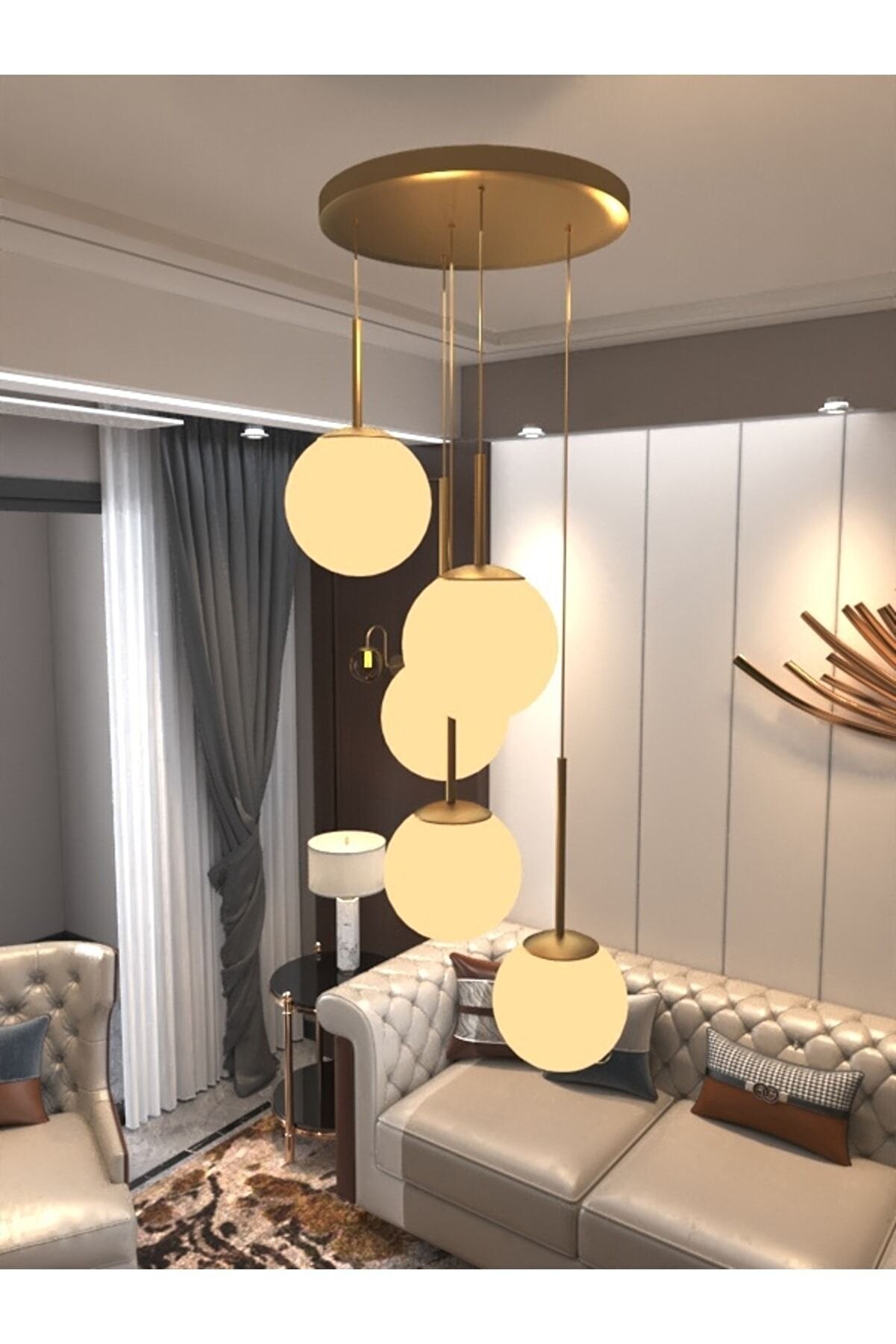 avizade Sarkıt Top Avize Beyaz 5’li Glop Camlı, Eskitme Dayanıklı Kasa ...