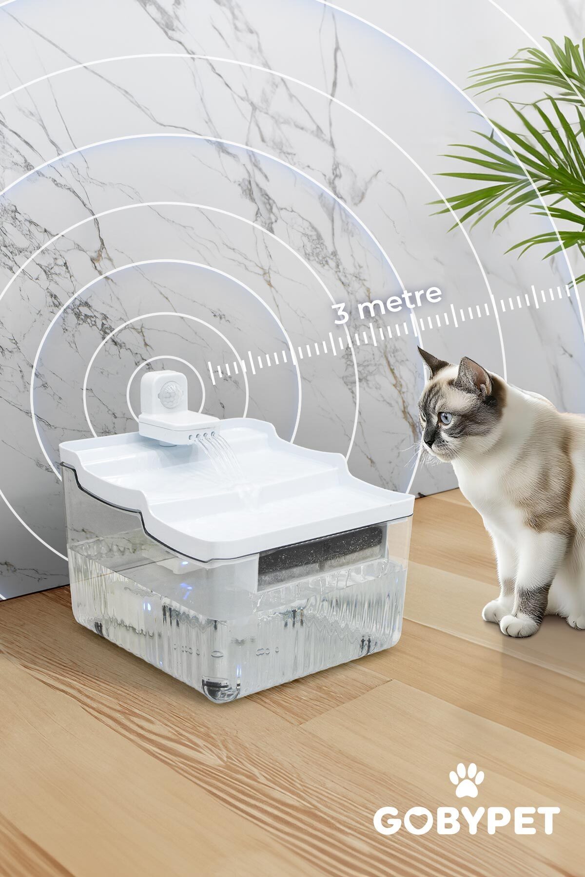 GOBYPET Hareket Sensörlü Sessiz Kedi Su Sebili, Sensörlü Kedi Su Pınarı ...