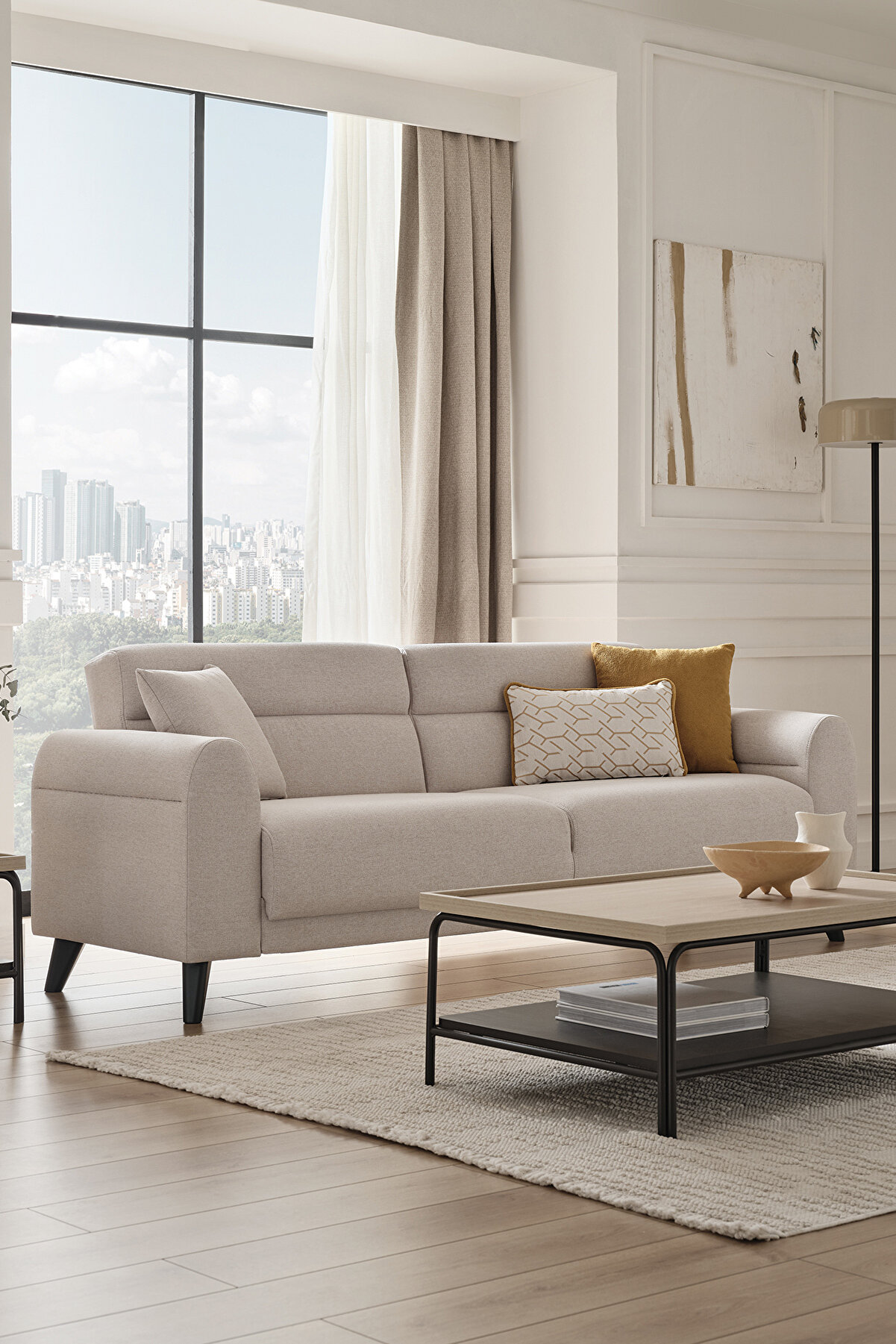 Enza Home Paloma 3'lü Yataklı Koltuk - Krem - Fiyatı, Yorumları