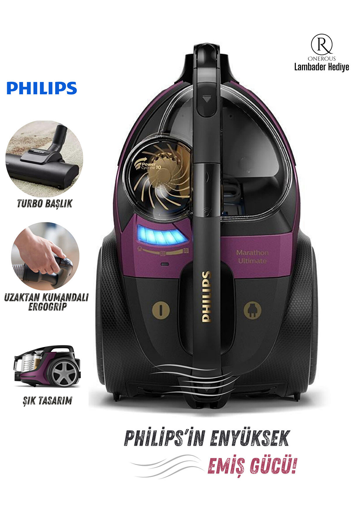 Philips Turbo Başlıklı Ultra Emiş Güçlü Premium Toz Torbasız Süpürge ...