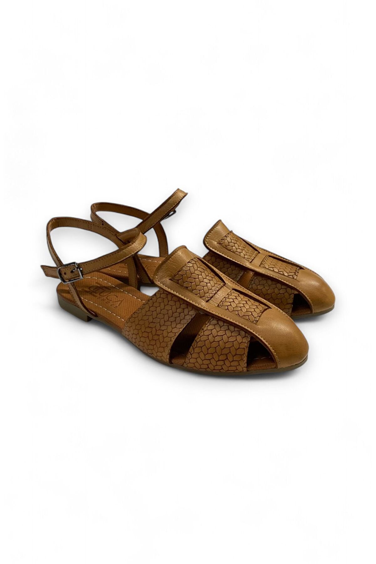 CUCA Hakiki Deri Saç Örgü Baskı Detaylı Günlük Kadın Sandalet - Fiyatı ...