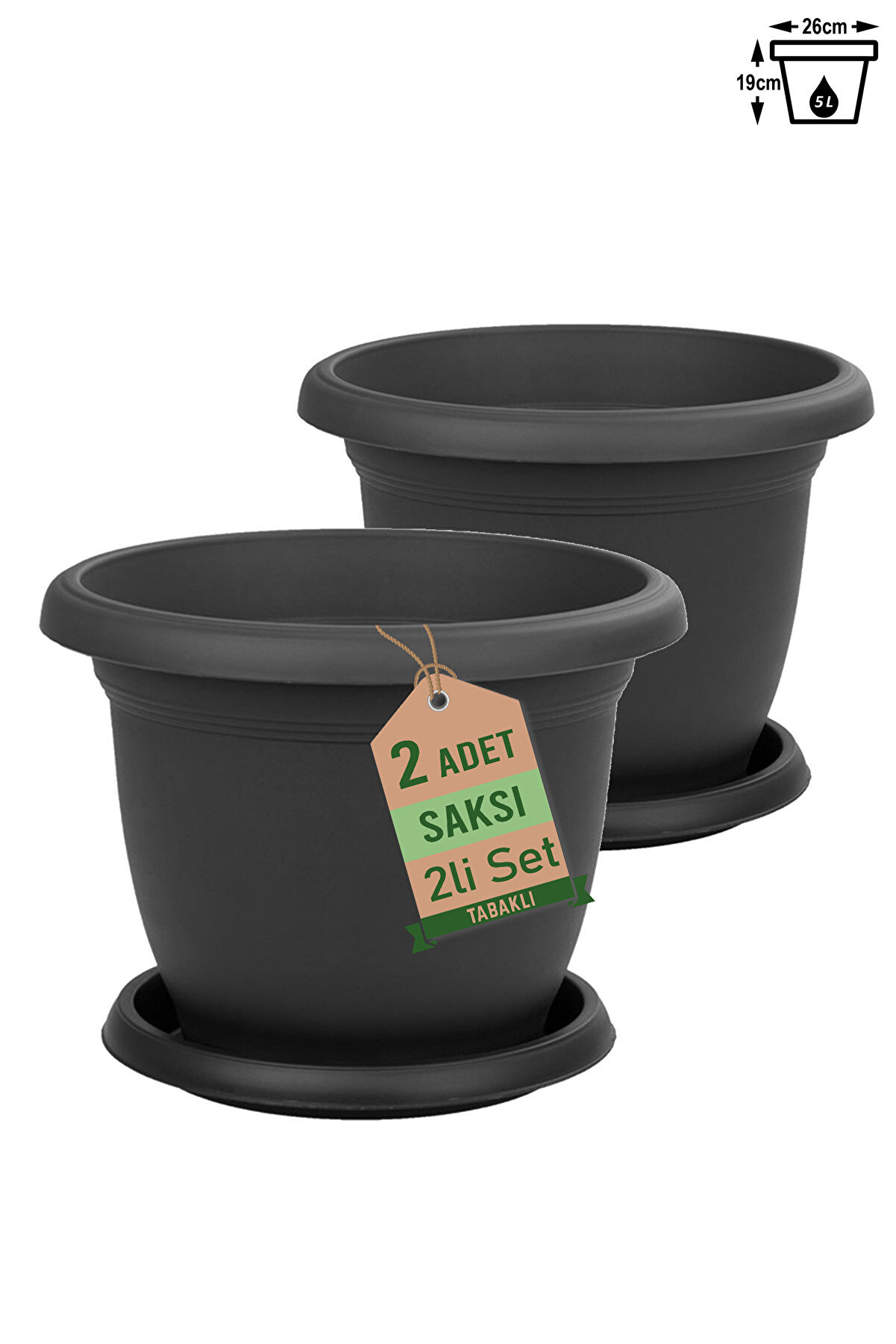 ToXA 2li Villa Saksı Seti 5 Litre Antrasit Delikli Tabaklı Mat Plastik ...