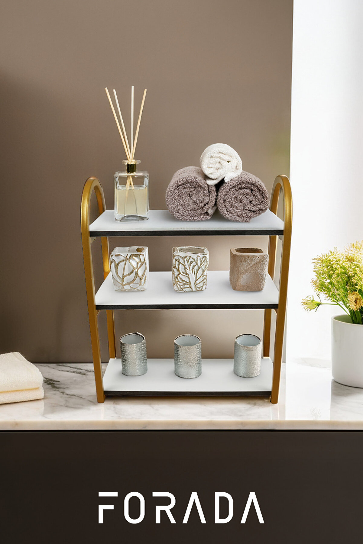 Forada Home & Style Dekoratif Tezgah Üstü Metal Ayaklı Raf - Fiyatı, Yorumları