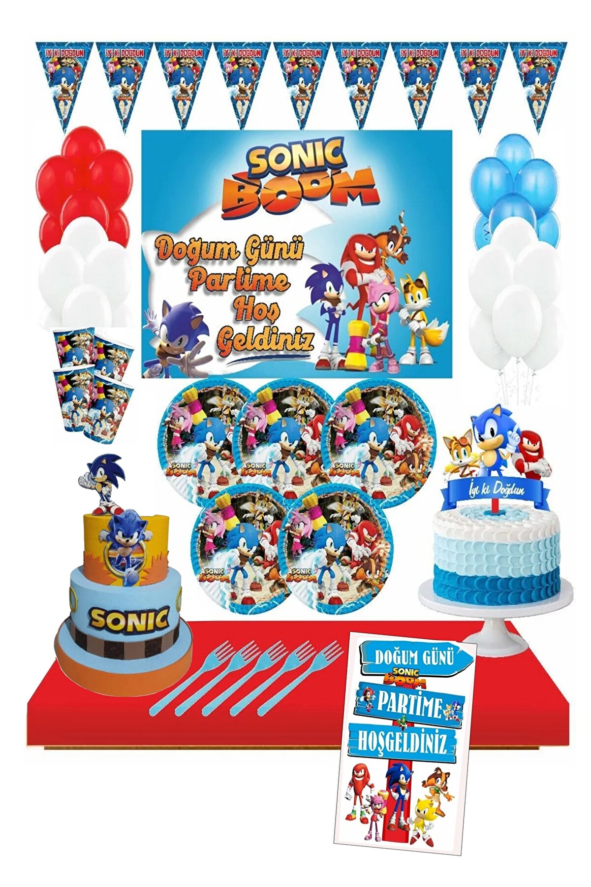 Butik Sonic maket pasta sonic ayaklı pano 16 Kişilik Doğum Günü Seti ...