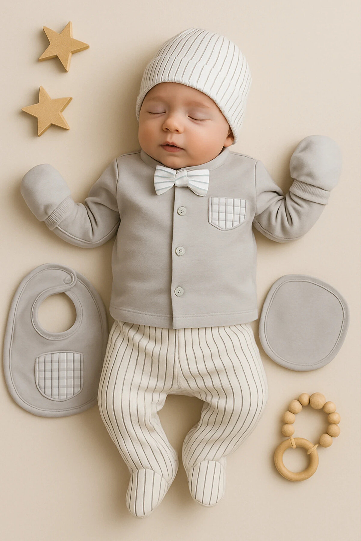 HAVUÇ BEBEK Baby Zuhu Çizgili Papyonlu 5 li Bebek Set - Fiyatı, Yorumları